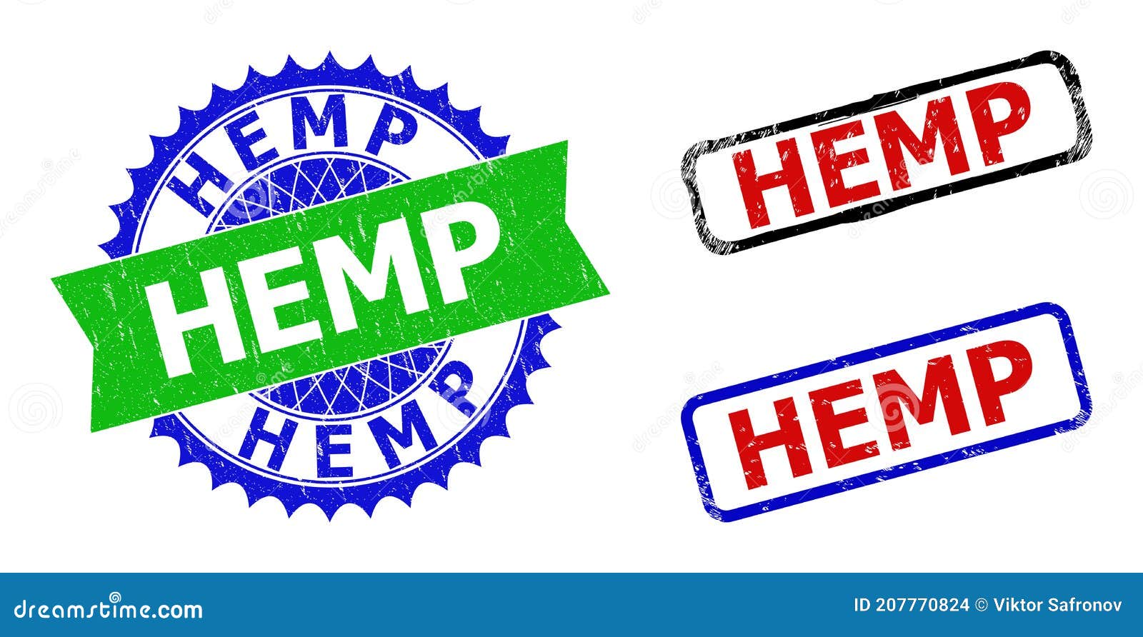 Hemp Rosette And Rectangle Bicolor Badges With Unclean Textures Stock