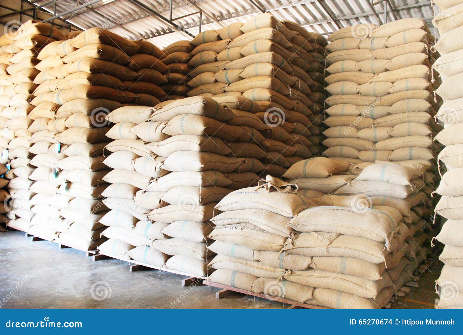 Hemp sacks containing rice stock photo. Image of natural - 65270674