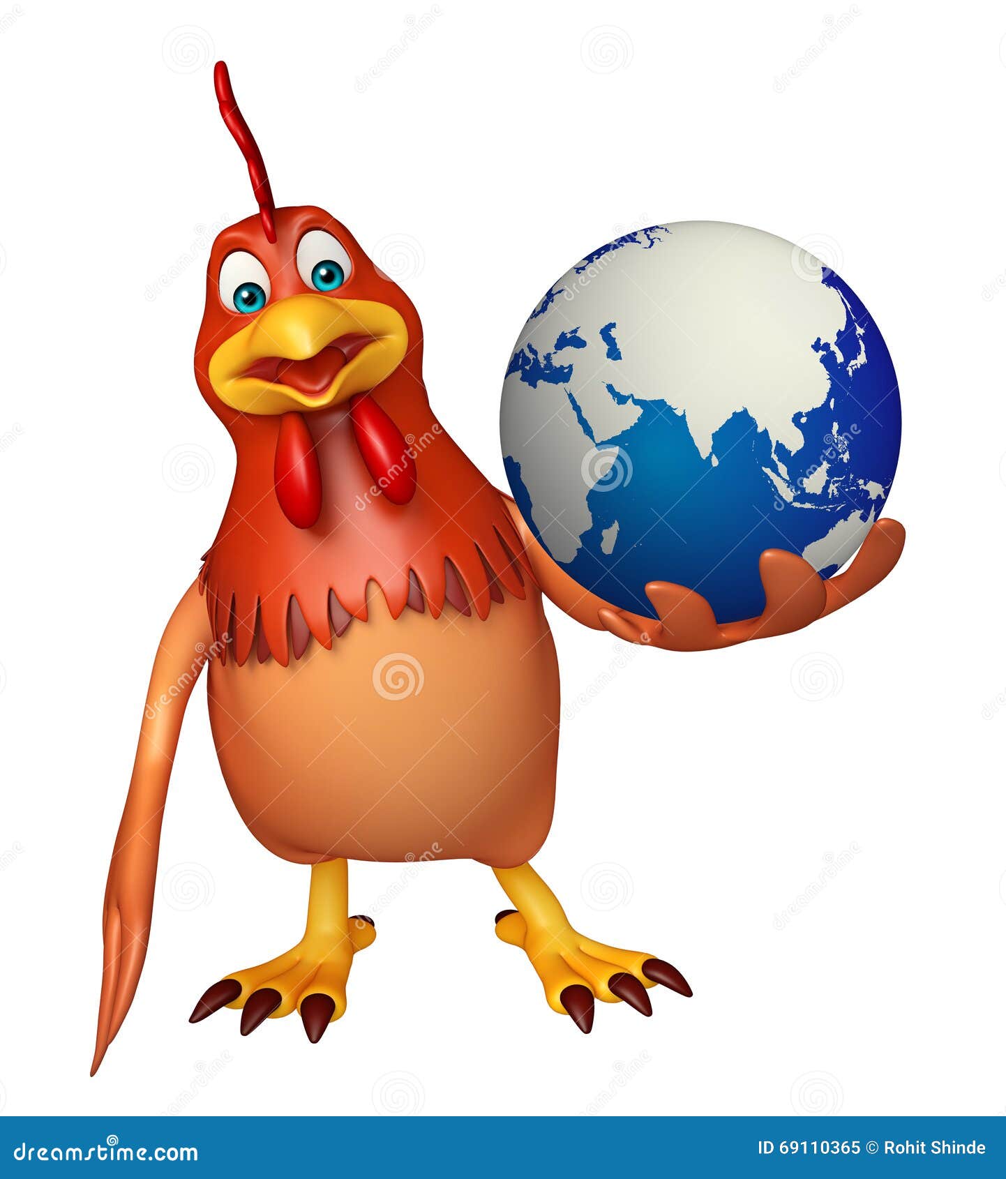 Hen Cartoon Character with Earth Stock Illustration - Illustration of ...