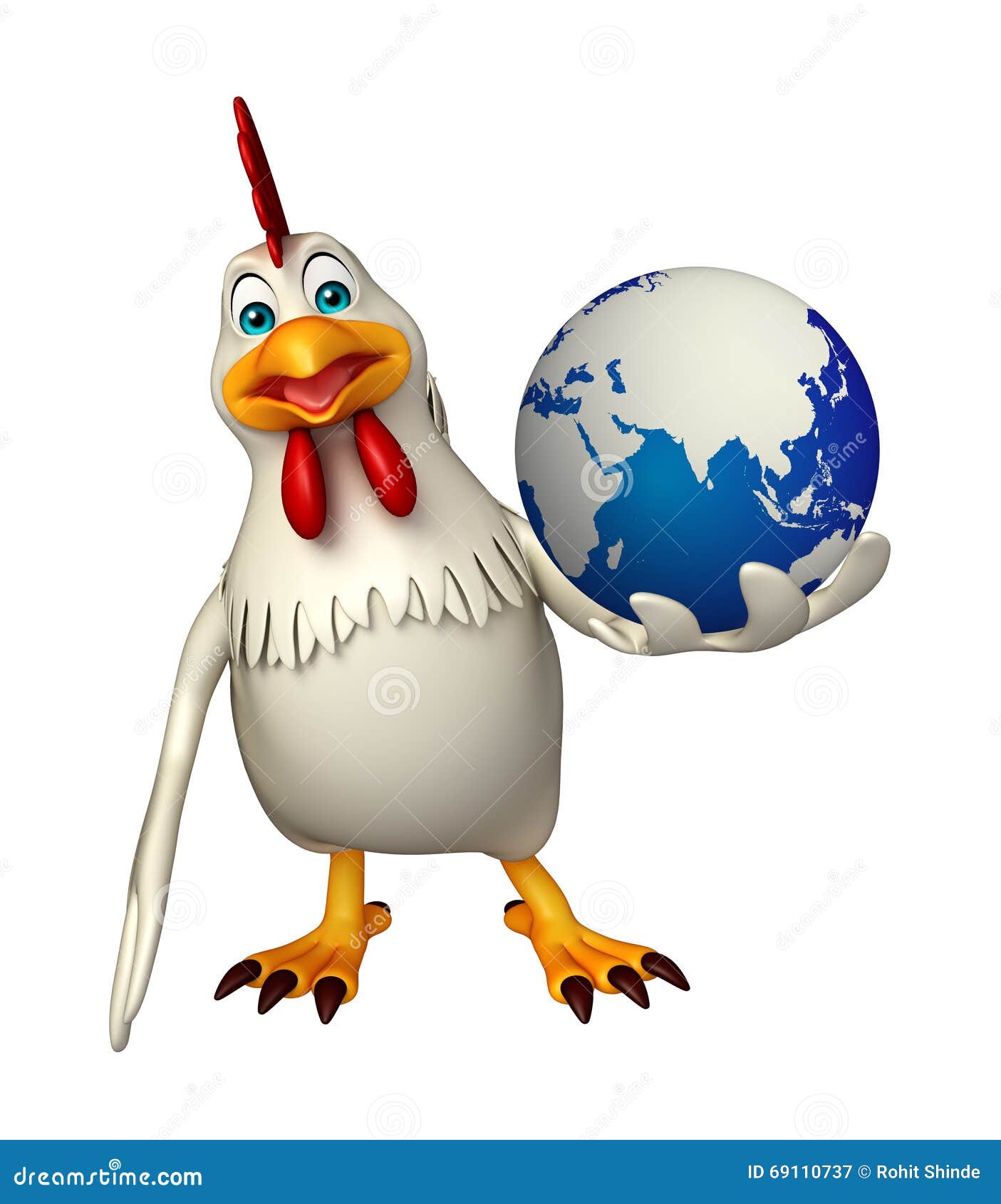 Hen Cartoon Character with Earth Stock Illustration - Illustration of ...