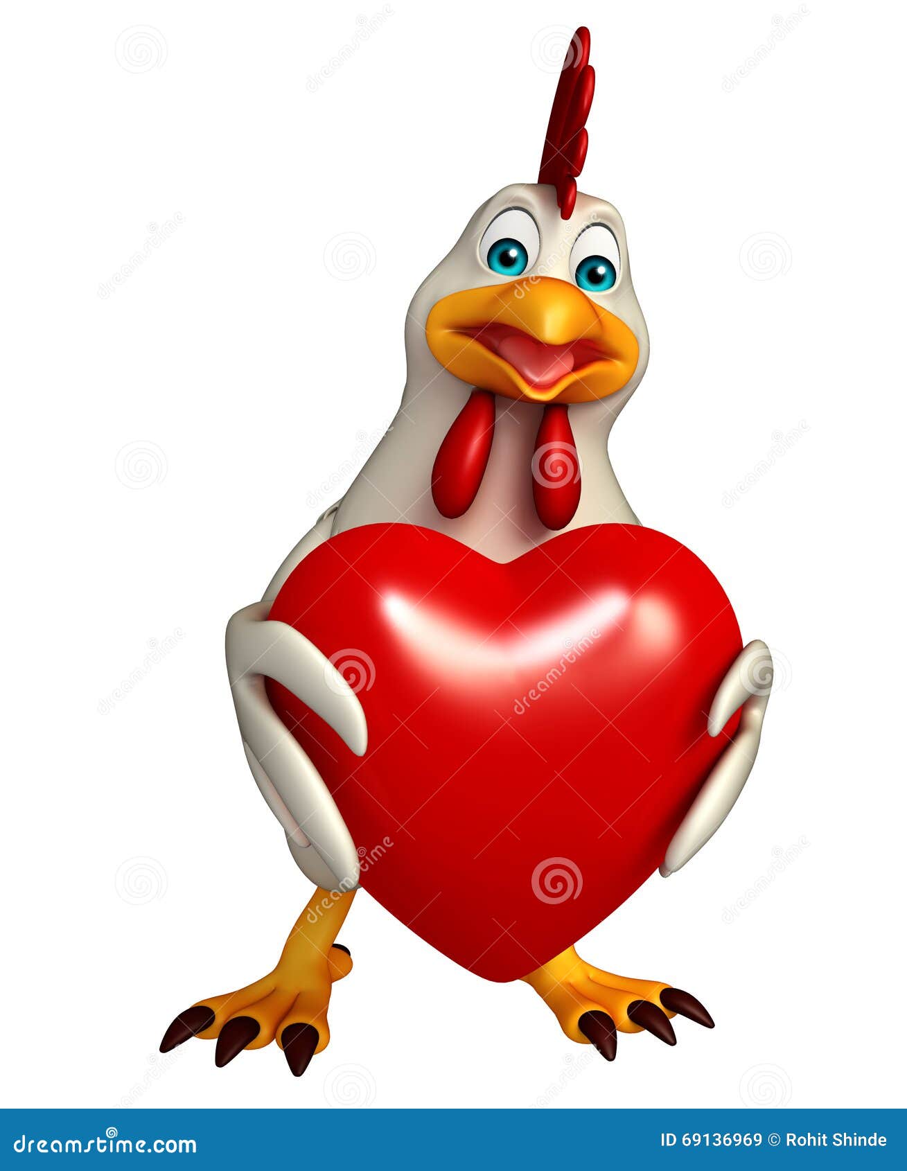 Hen Cartoon Character with Heart Stock Illustration - Illustration of ...