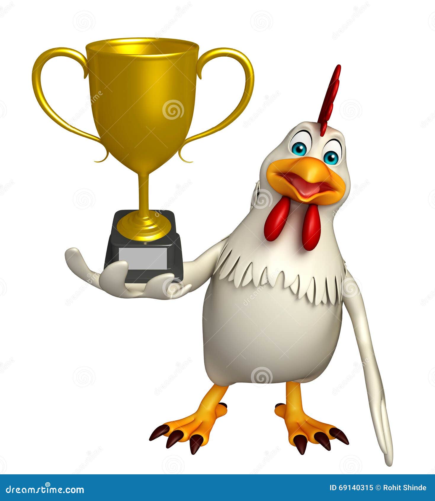 Hen Cartoon Character with Winning Cup Stock Illustration ...