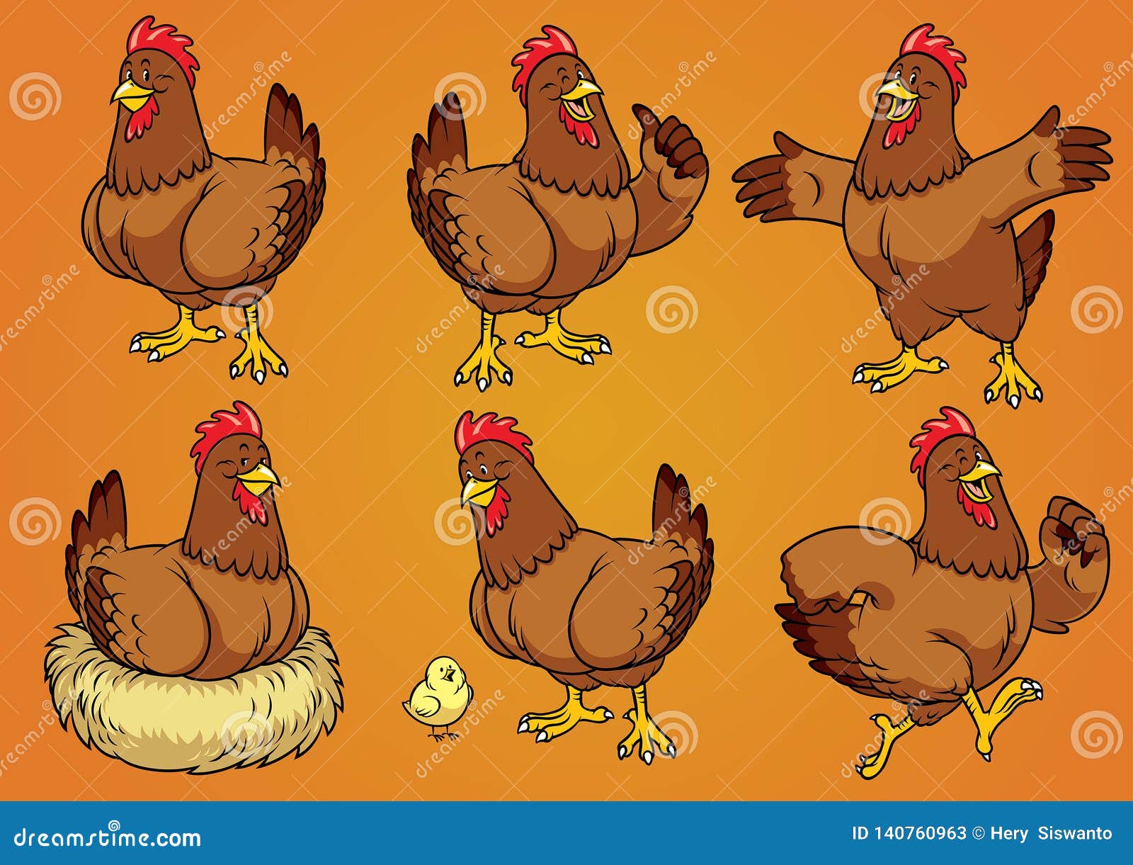 Hen with cartoon style set stock vector. Illustration of rooster ...