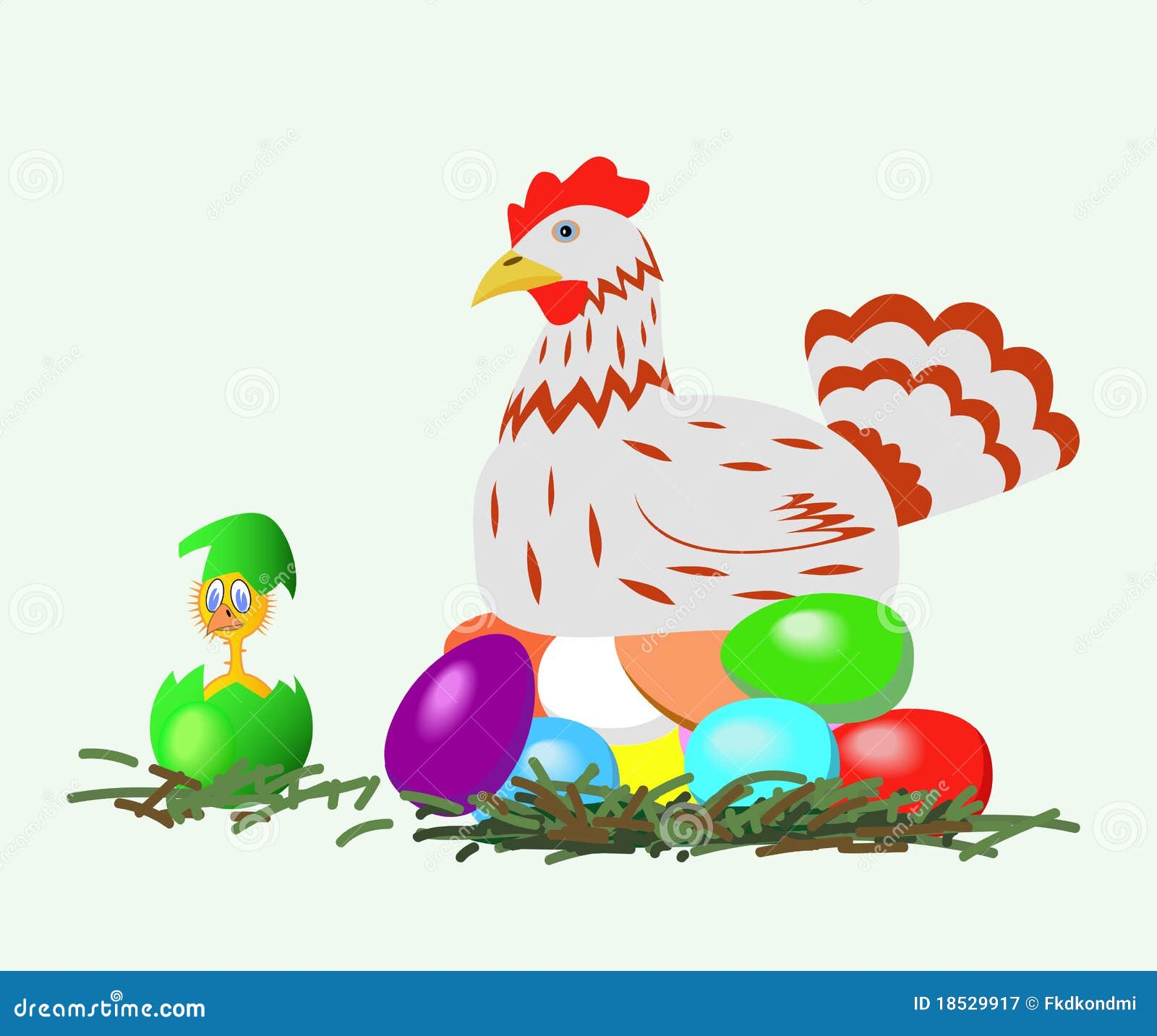 Hen and Chicken with Easter Eggs. Stock Vector - Illustration of animal ...