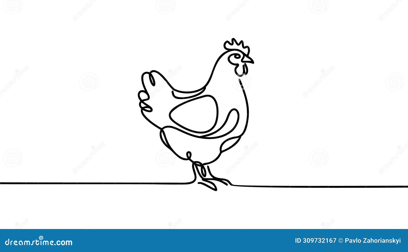Hen in Continuous Line Art Drawing Style. Chicken Minimalist Black ...
