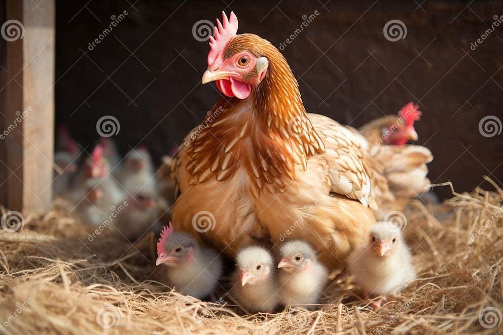 A Hen Keeping Her Chicks Under Her Wings Stock Image - Image of animals ...