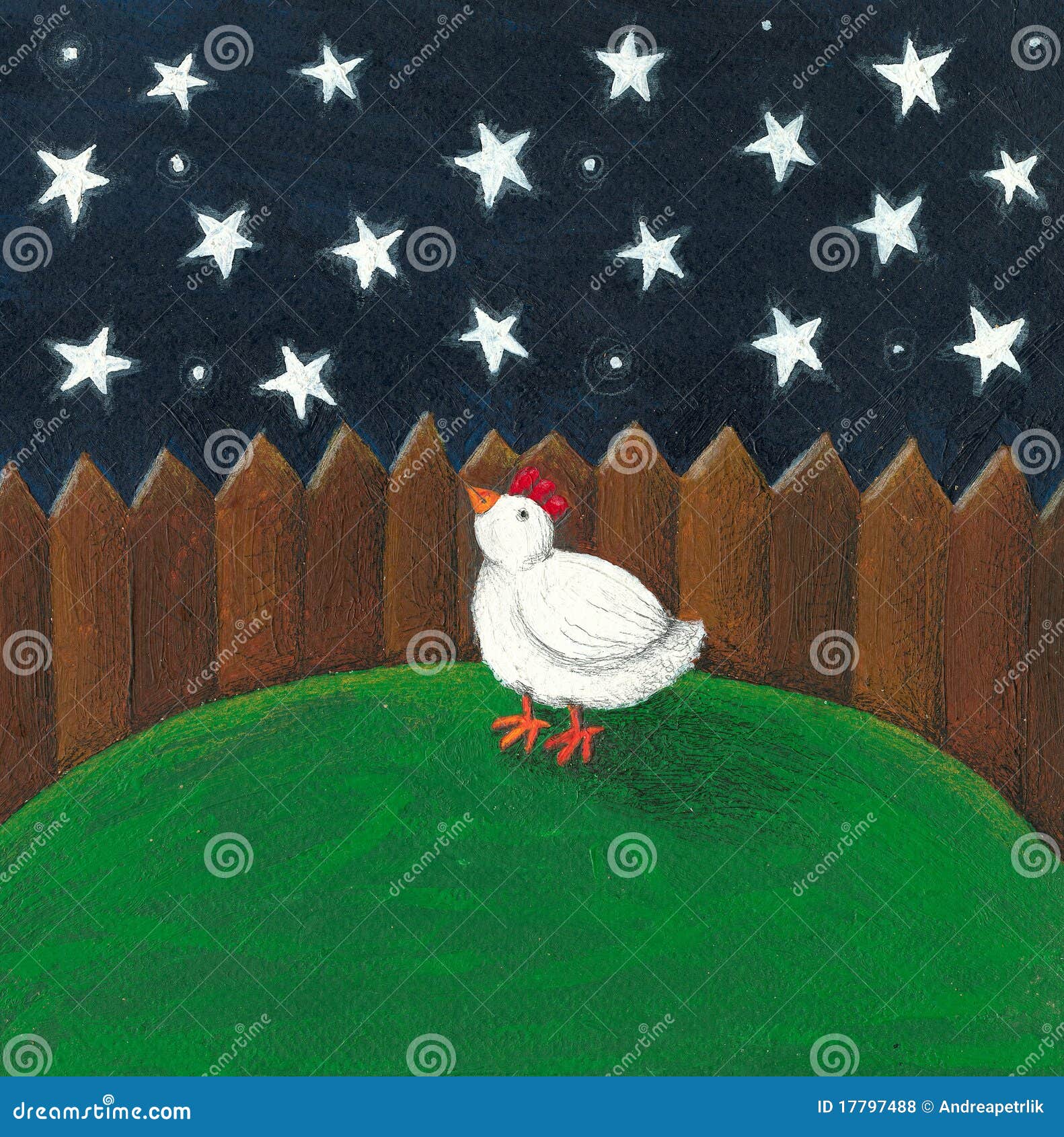 Hen Looking at the Night Sky Stock Illustration - Illustration of green ...