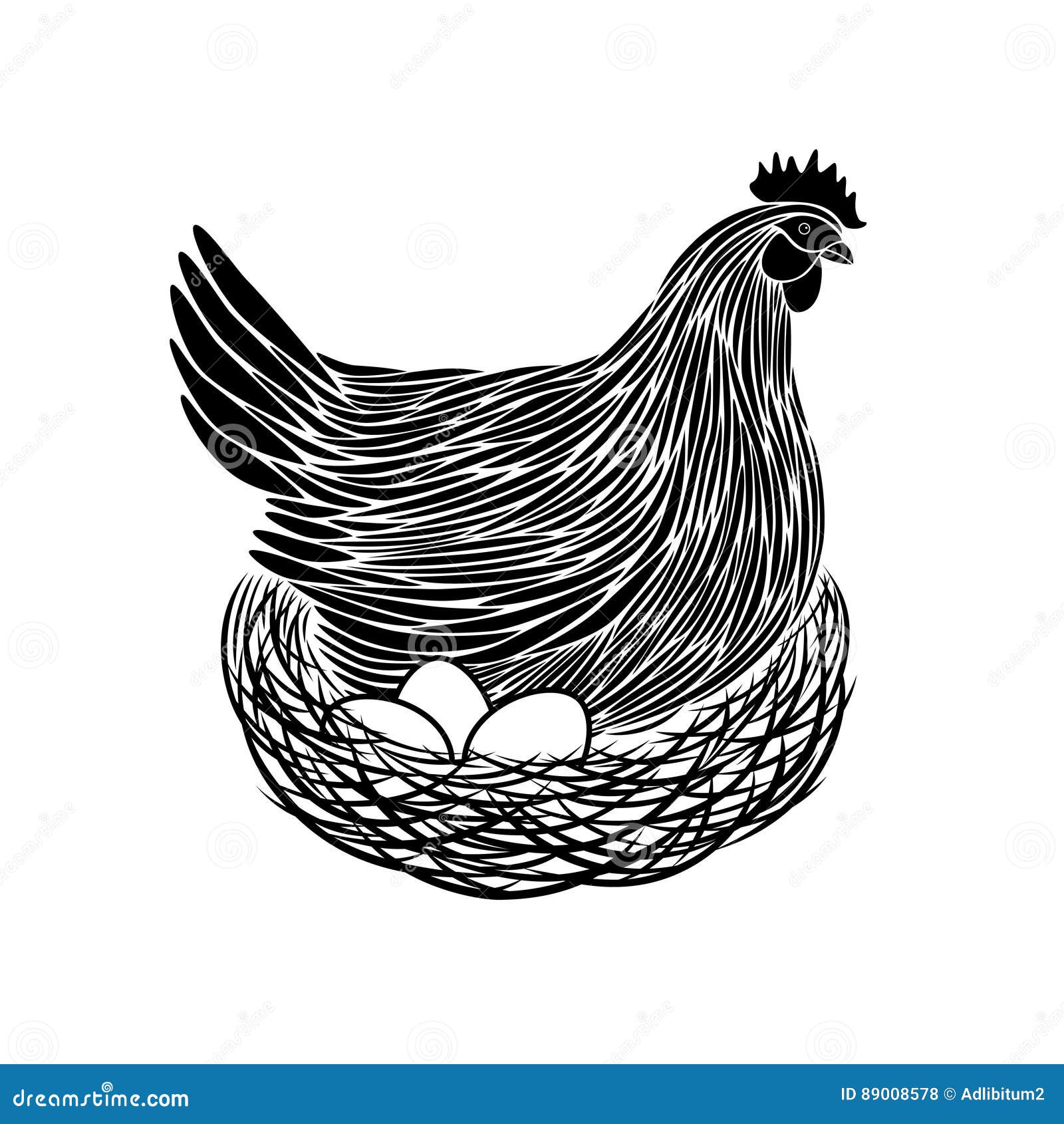 Hen on nest stock vector. Illustration of chicken, bird - 89008578