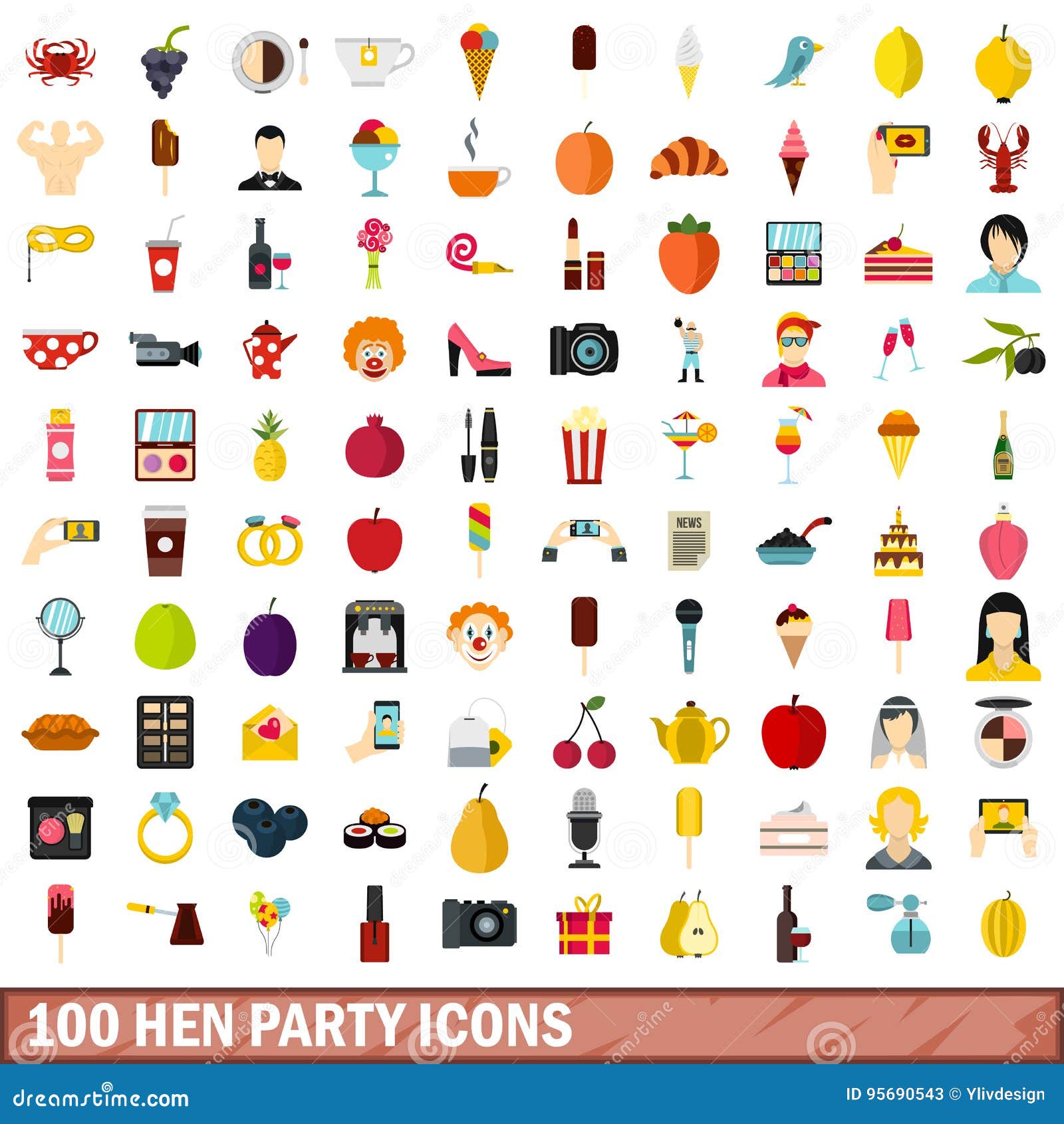 100 Hen Party Icons Set, Flat Style Stock Vector - Illustration of ...