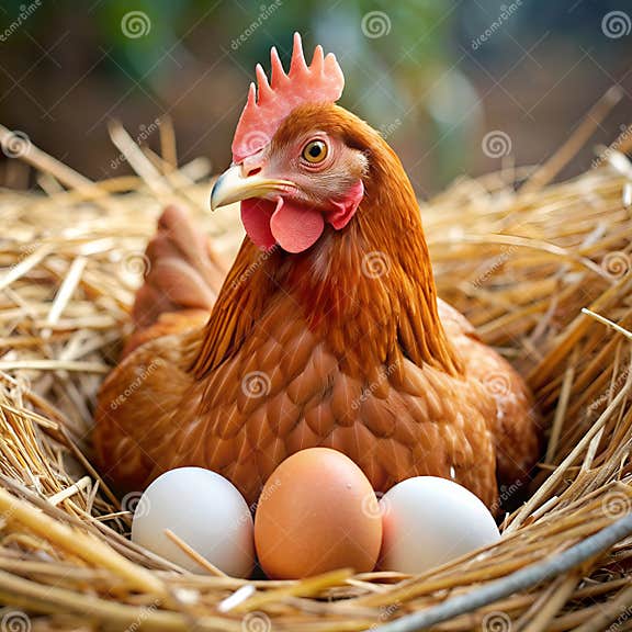 Hen Sitting on a Nest with Eggs in a Farm Setting, Ai-Generated Images ...