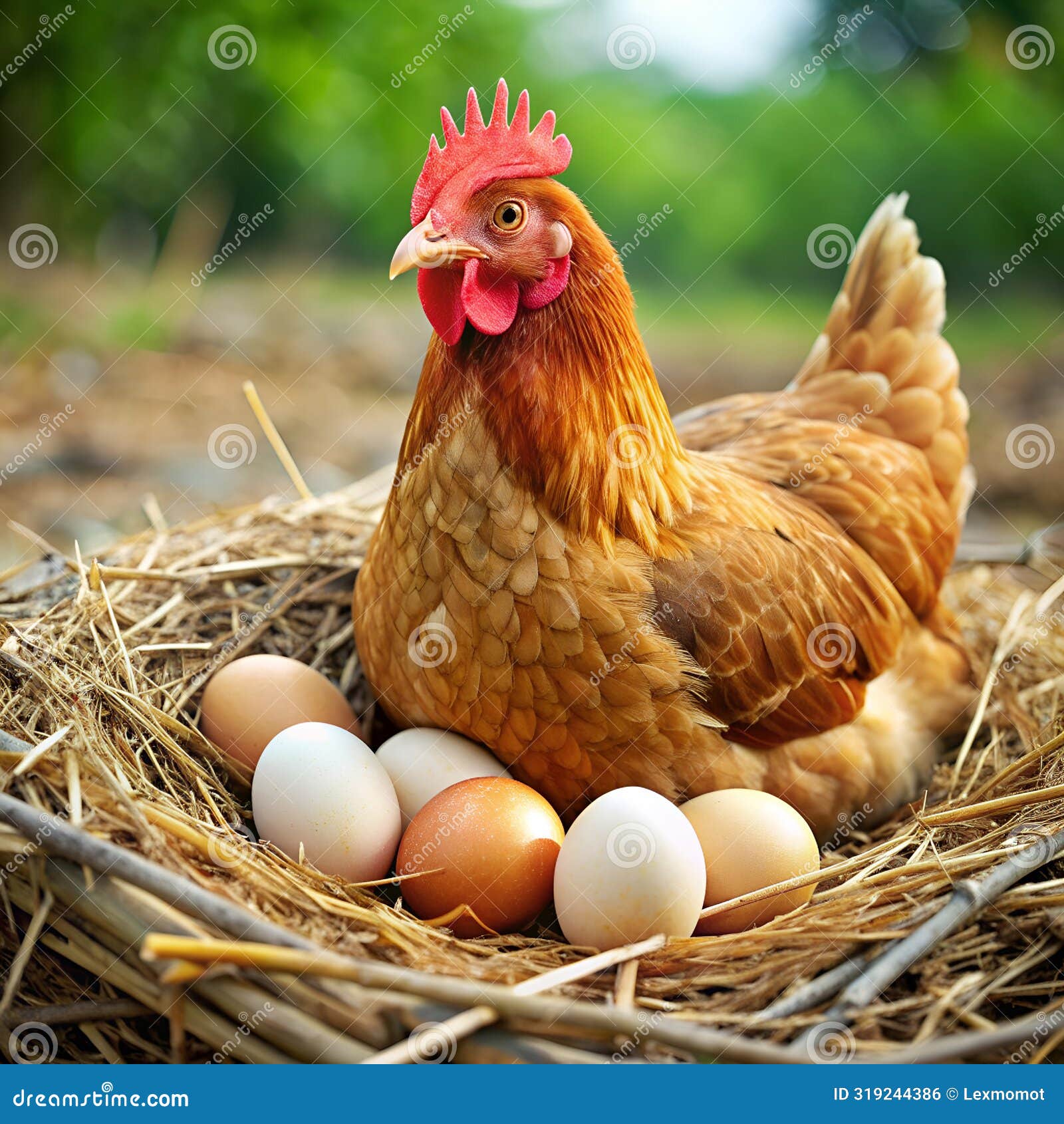 Hen Sitting on a Nest with Eggs in a Farm Setting, Ai-Generated Images ...