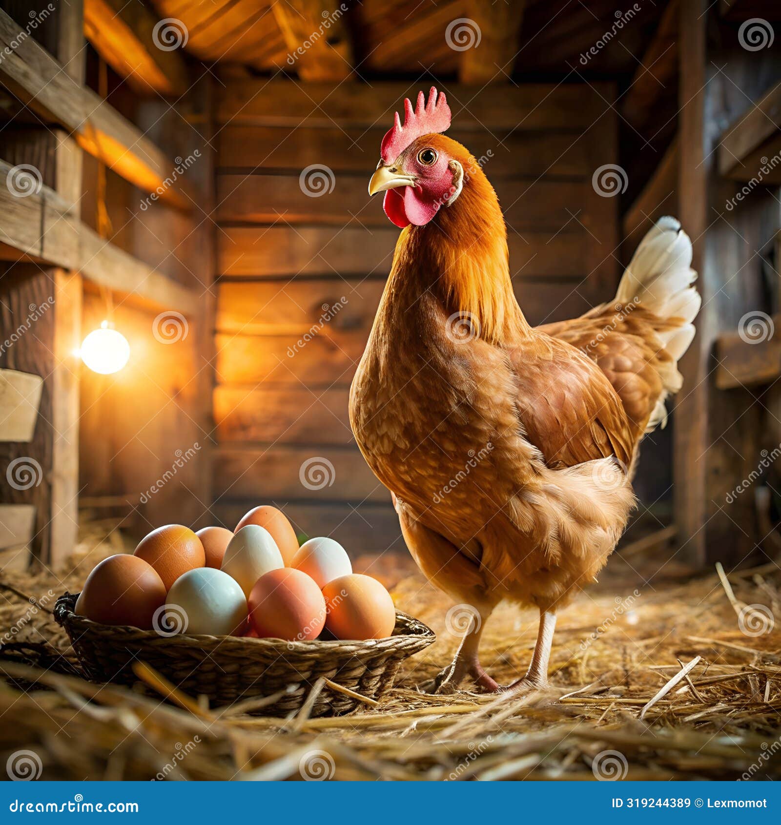 Hen Sitting on a Nest with Eggs in a Farm Setting, Ai-Generated Images ...