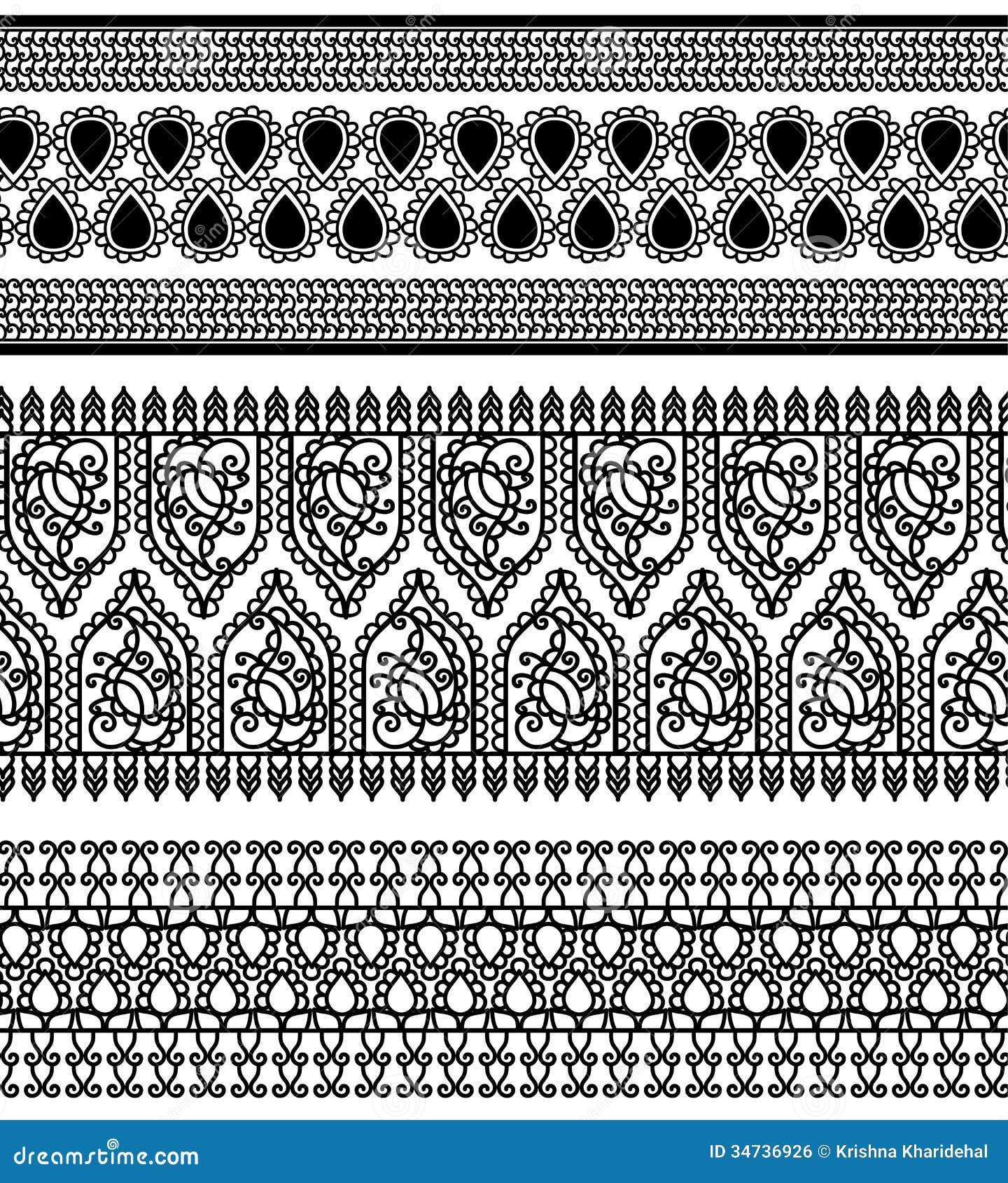 Henna Borders stock vector. Illustration of purity, feminity - 34736926