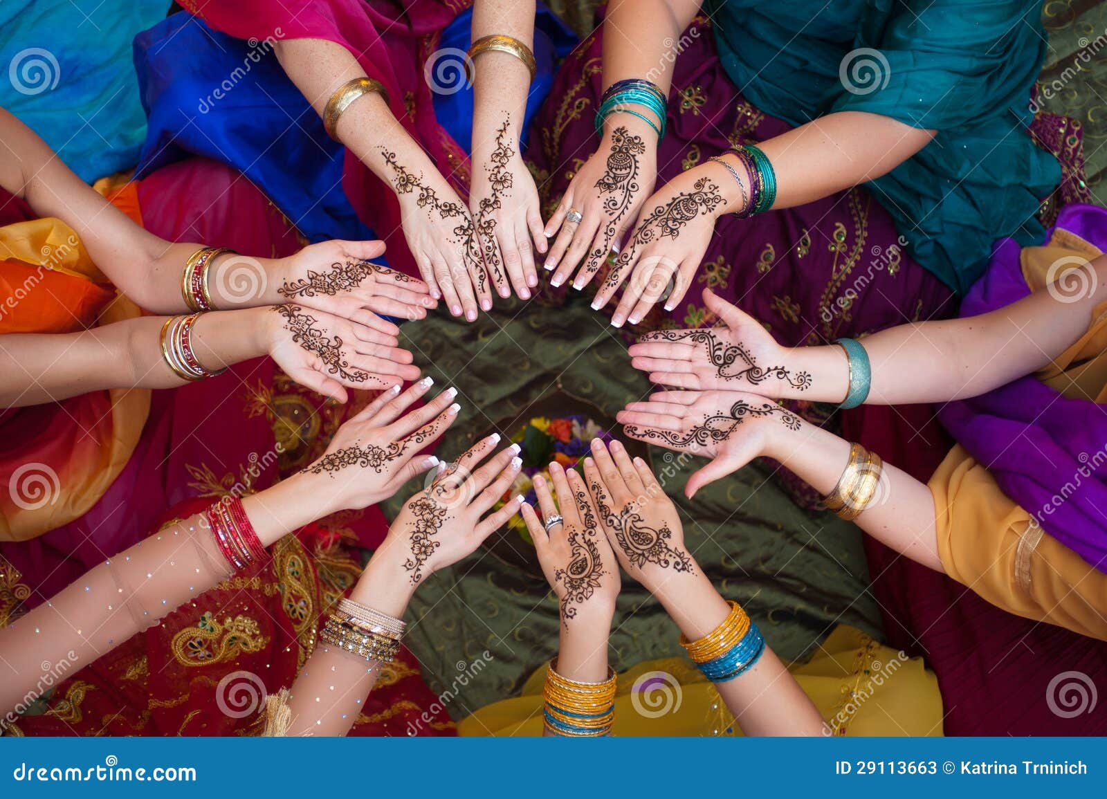 Henna Decorated Hands Arranged in a Circle Stock Image - Image of ...
