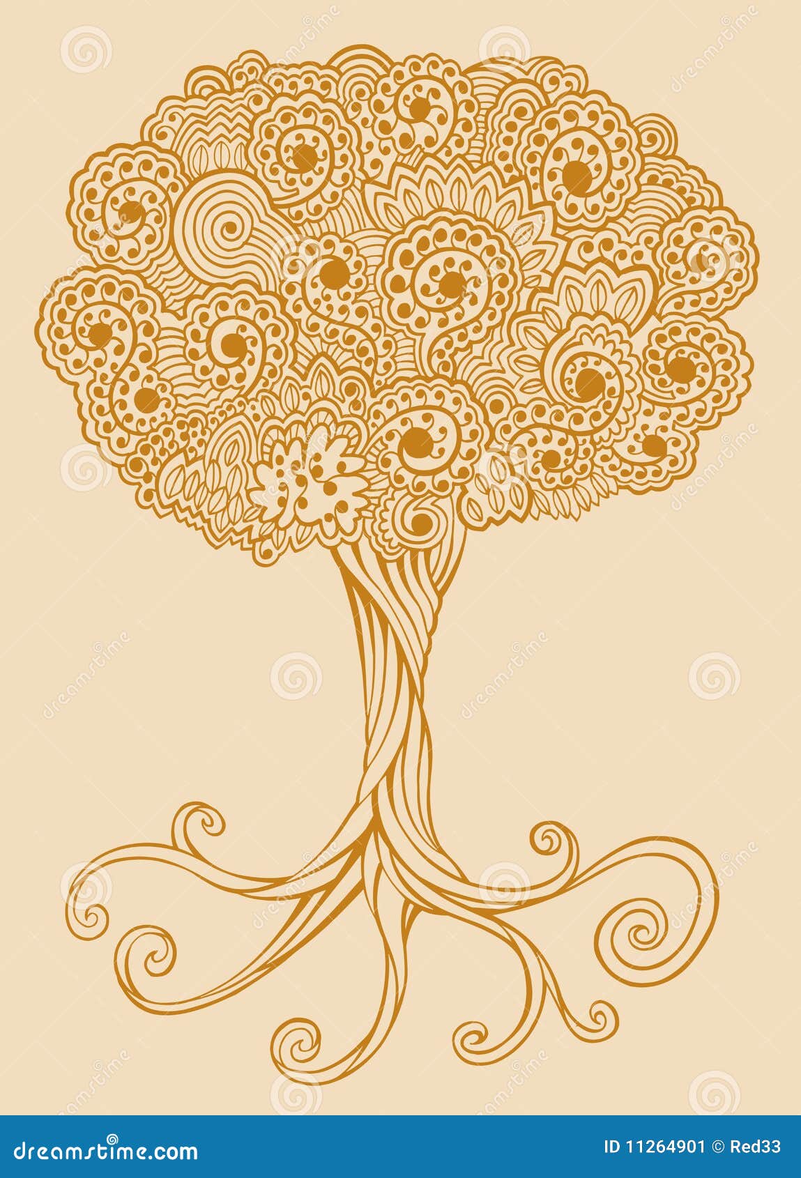 Henna doodle Tree vector stock vector. Illustration of paisley - 11264901