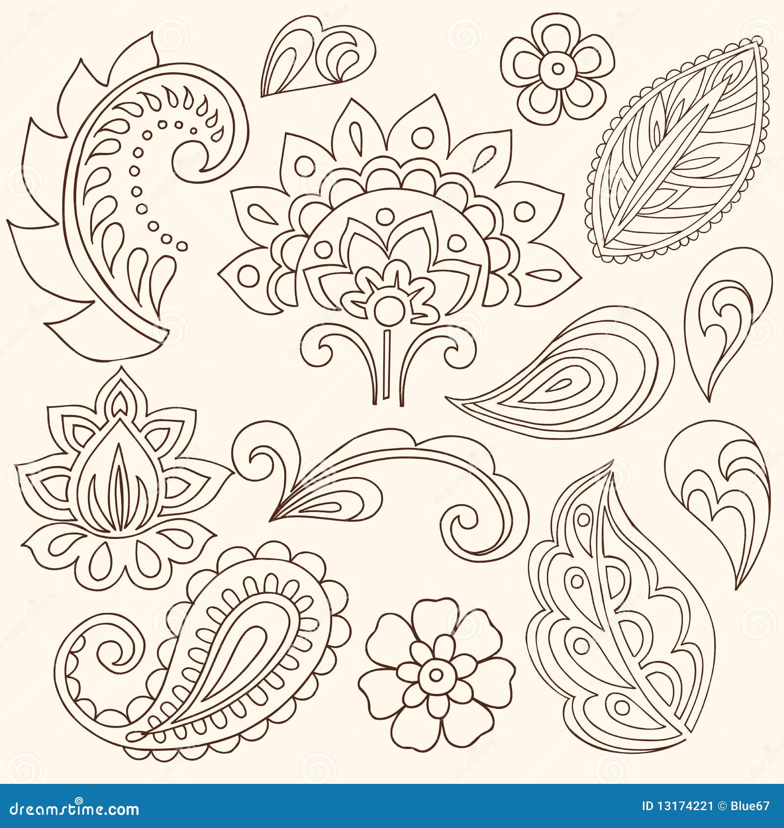 Henna Mehndi Flowers and Paisley Vector Stock Vector - Illustration of ...