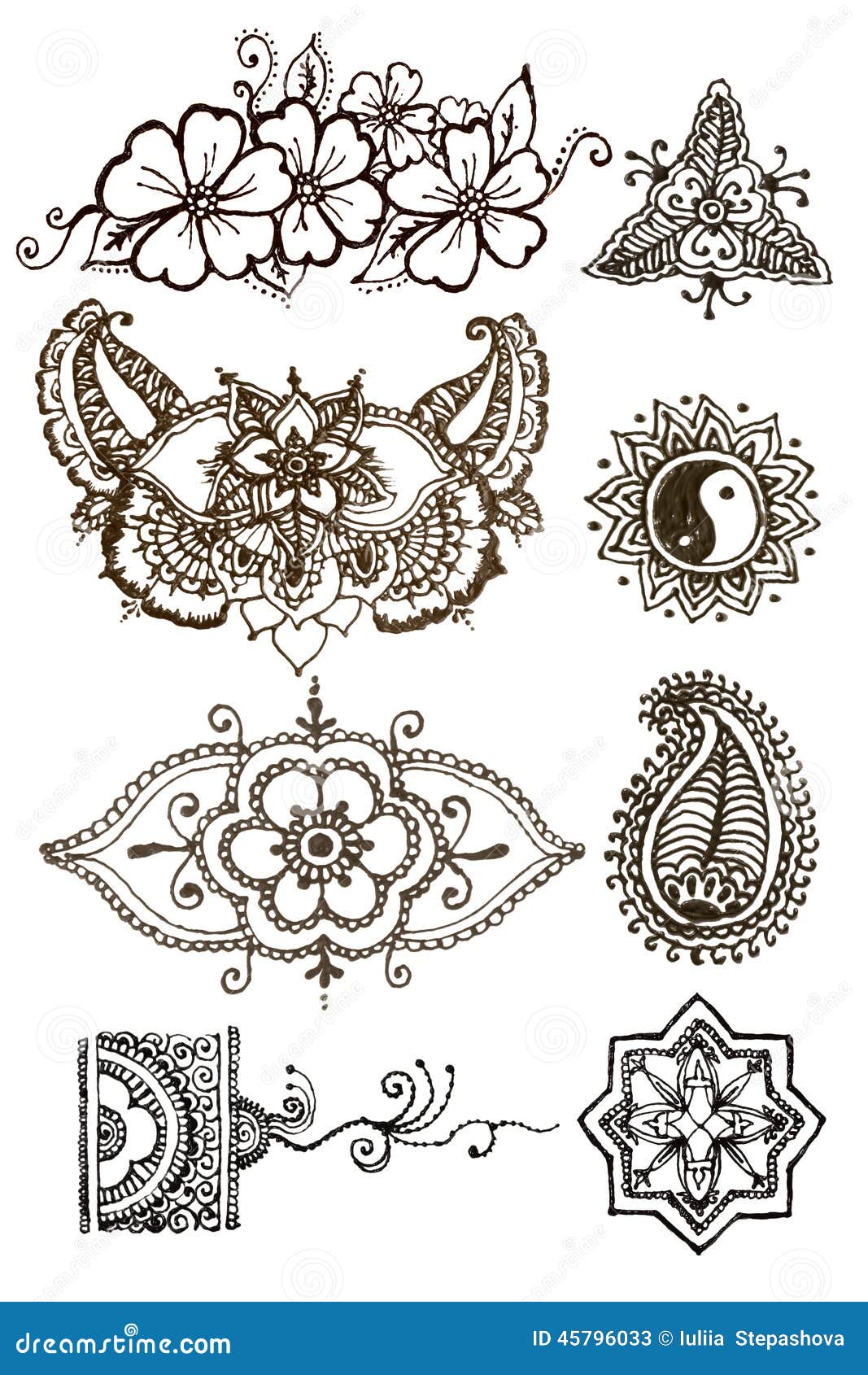 Henna Patterns Tattoo on a White Background Stock Illustration ...