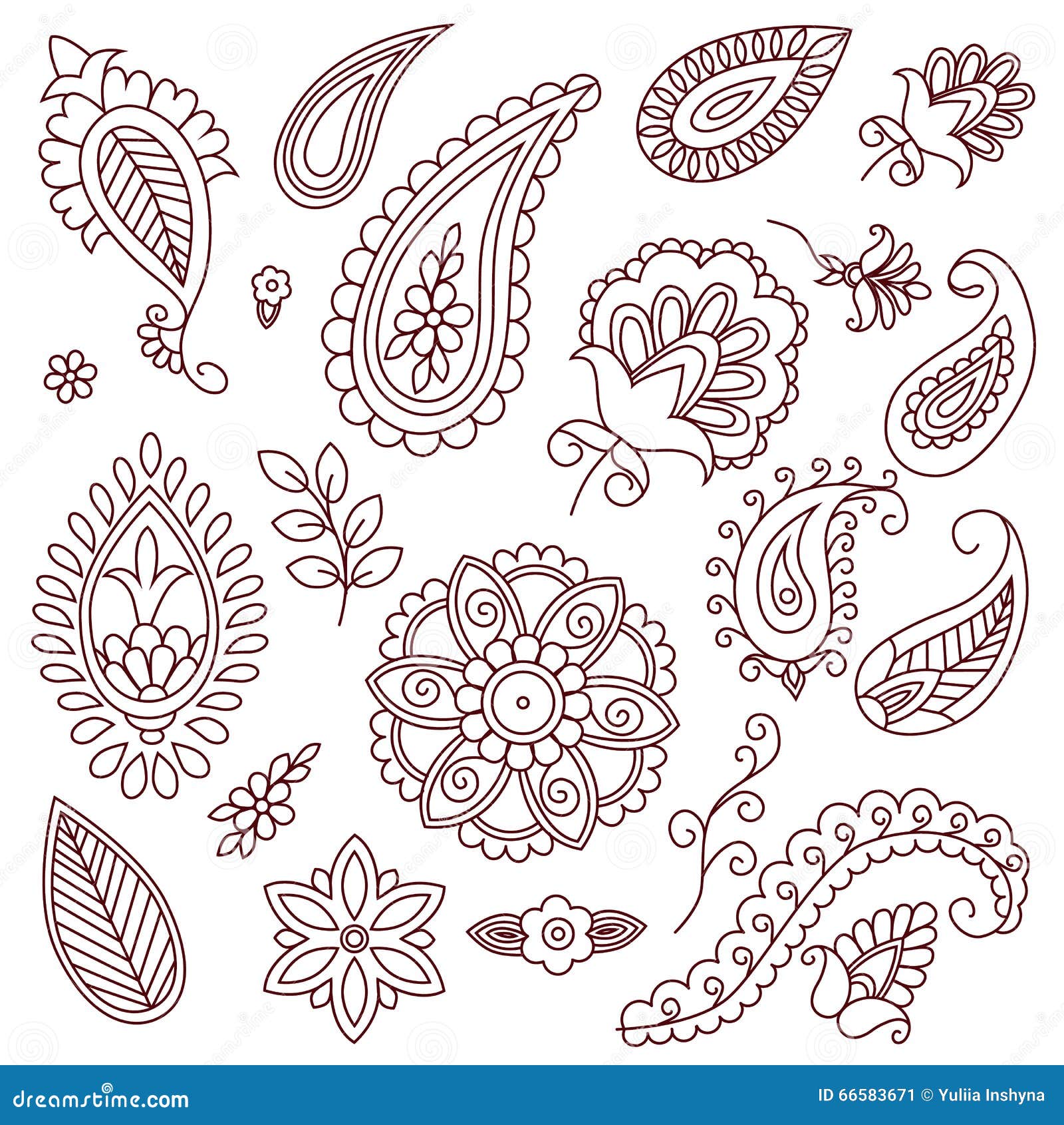 Henna Tattoo Doodle Vector Elements on White Background Stock Vector ...