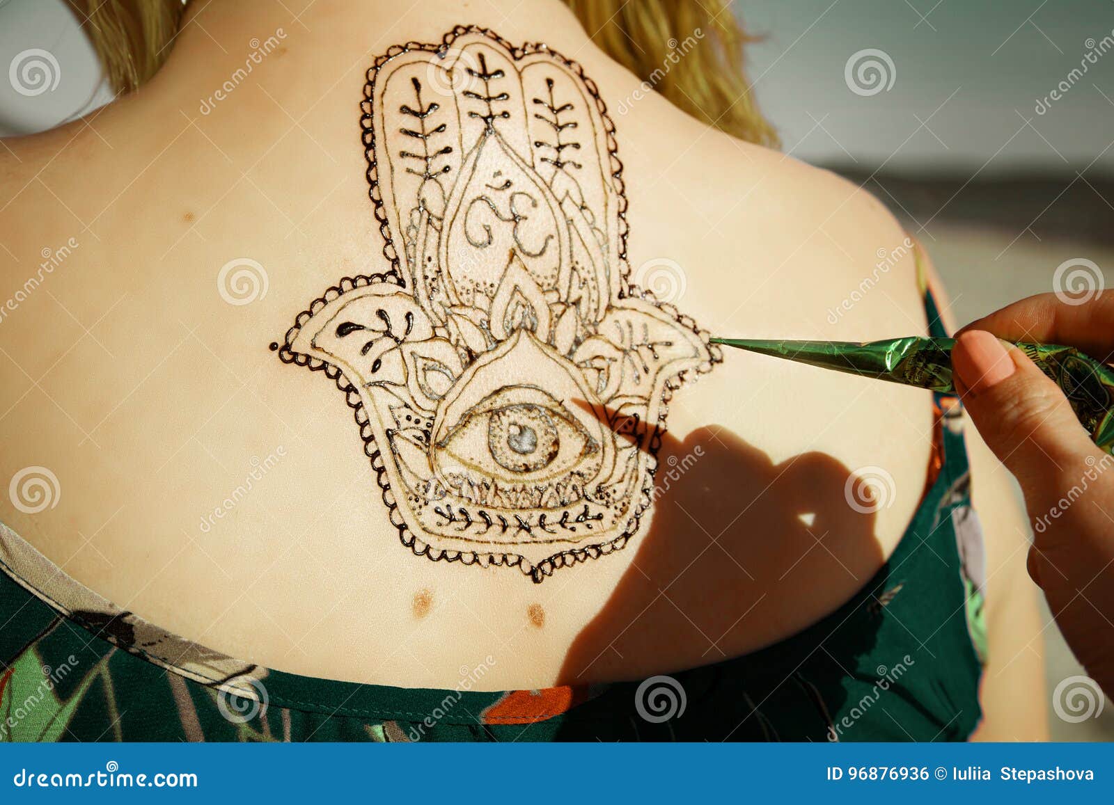 Henna Tattoo Mehendy Painted on Back Stock Photo - Image of face, lotus ...