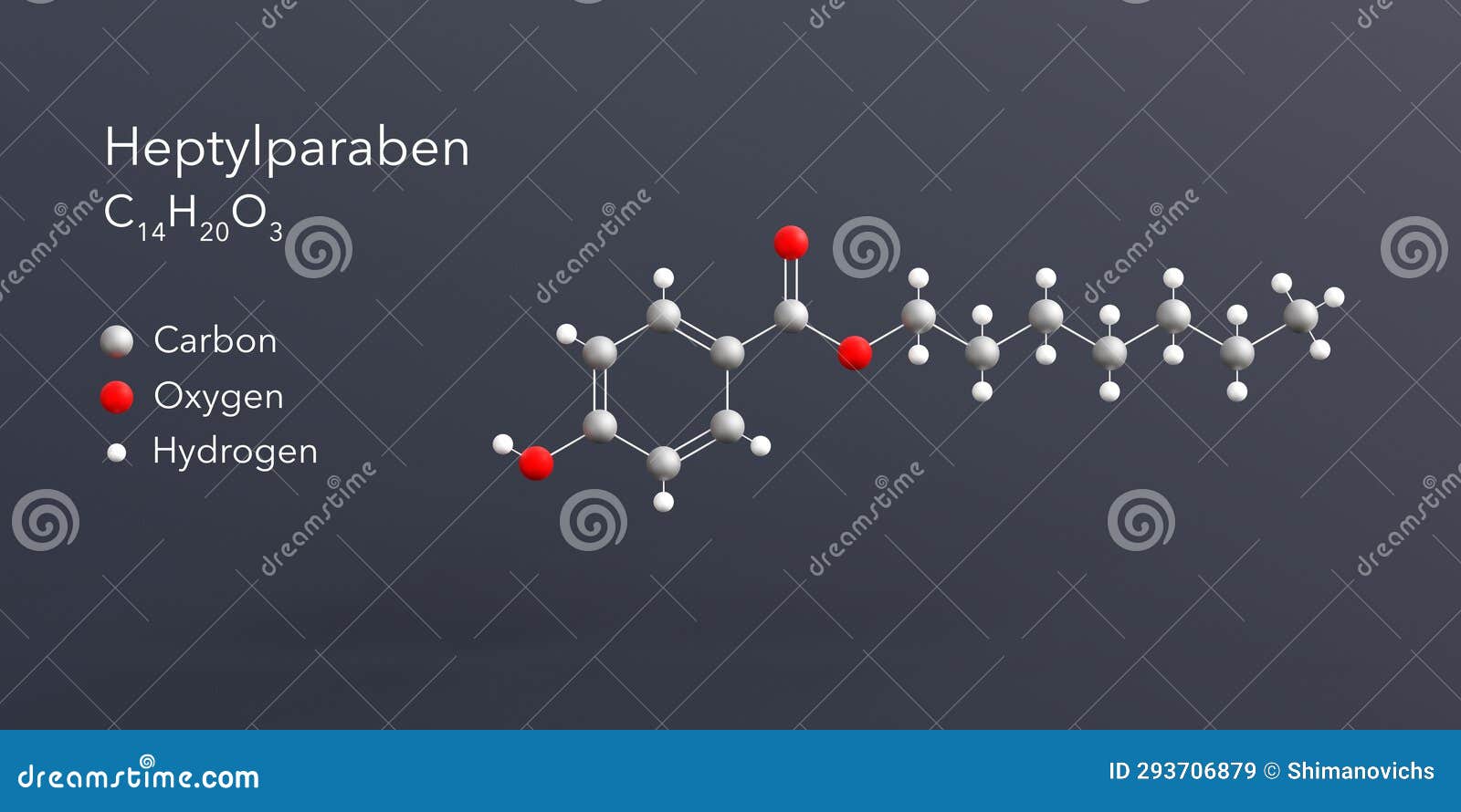 Heptylparaben Molecule 3d Rendering Flat Molecular Structure With