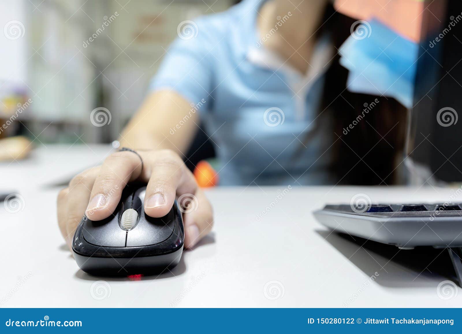 Her Hand is Holding the Mouse To Command the Computer Stock Photo ...