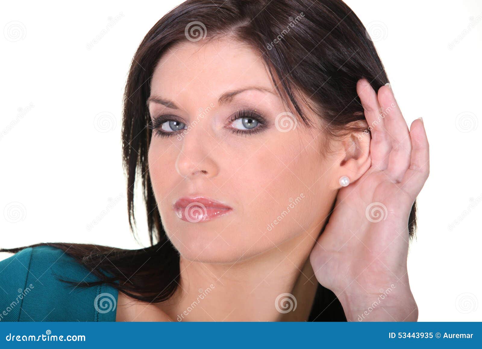 Her hand to her ear stock image. Image of attentive, hearing - 53443935