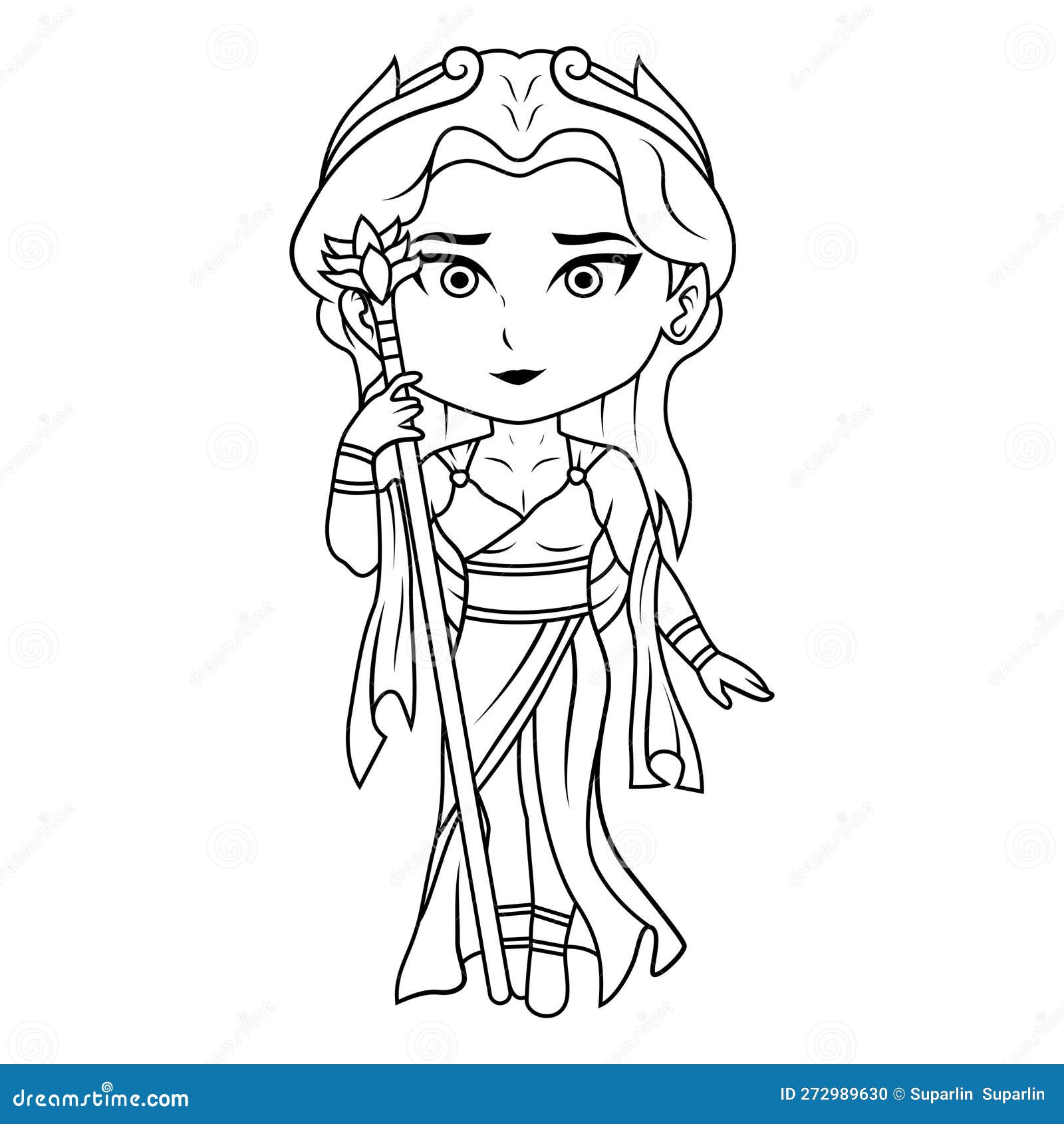 Valkyrie Chibi Mascot Logo Design Line Art Vector Illustration ...