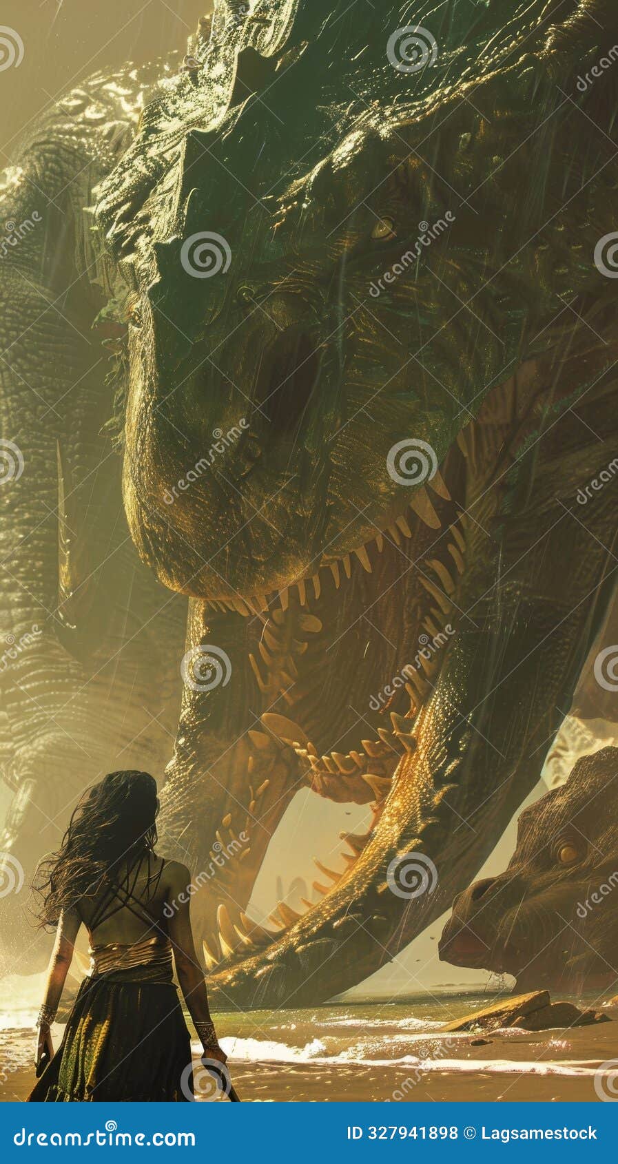 Hera Deploying Her Divine Authority To Subdue a Colossal Leviathan Stock Illustration ...