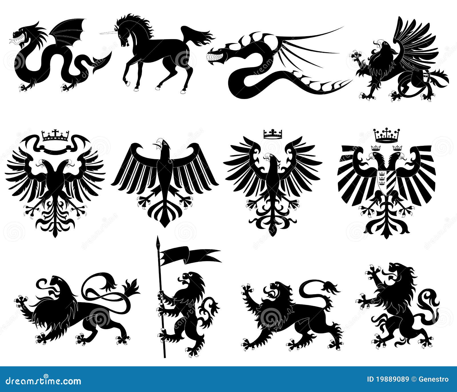 Heraldic animals set #2 stock vector. Illustration of graffiti - 19889089