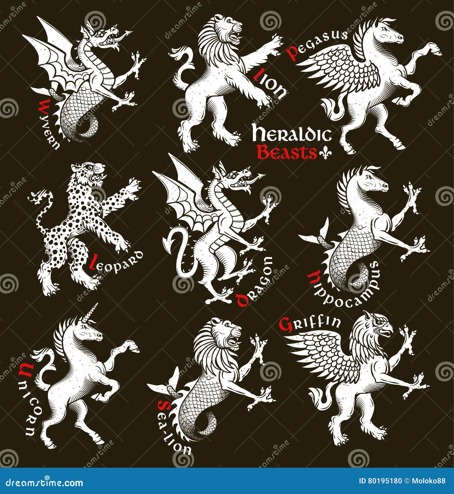 Heraldic Beasts Figures Vector Illustration | CartoonDealer.com #62601046