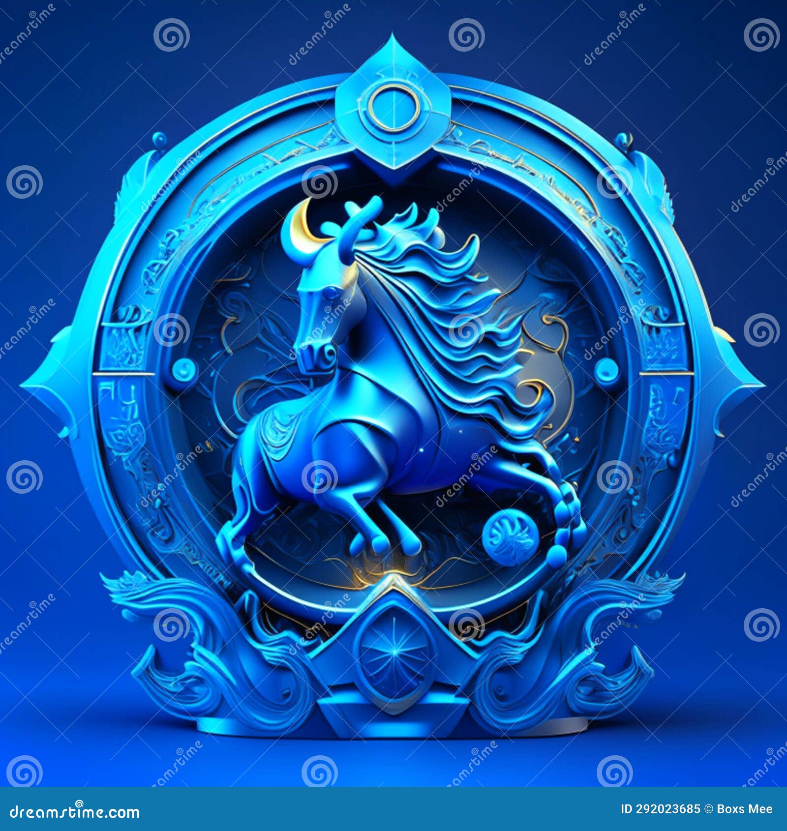 Heraldic Blue Shield with a Dragon on a Blue Background. 3d Rendering ...
