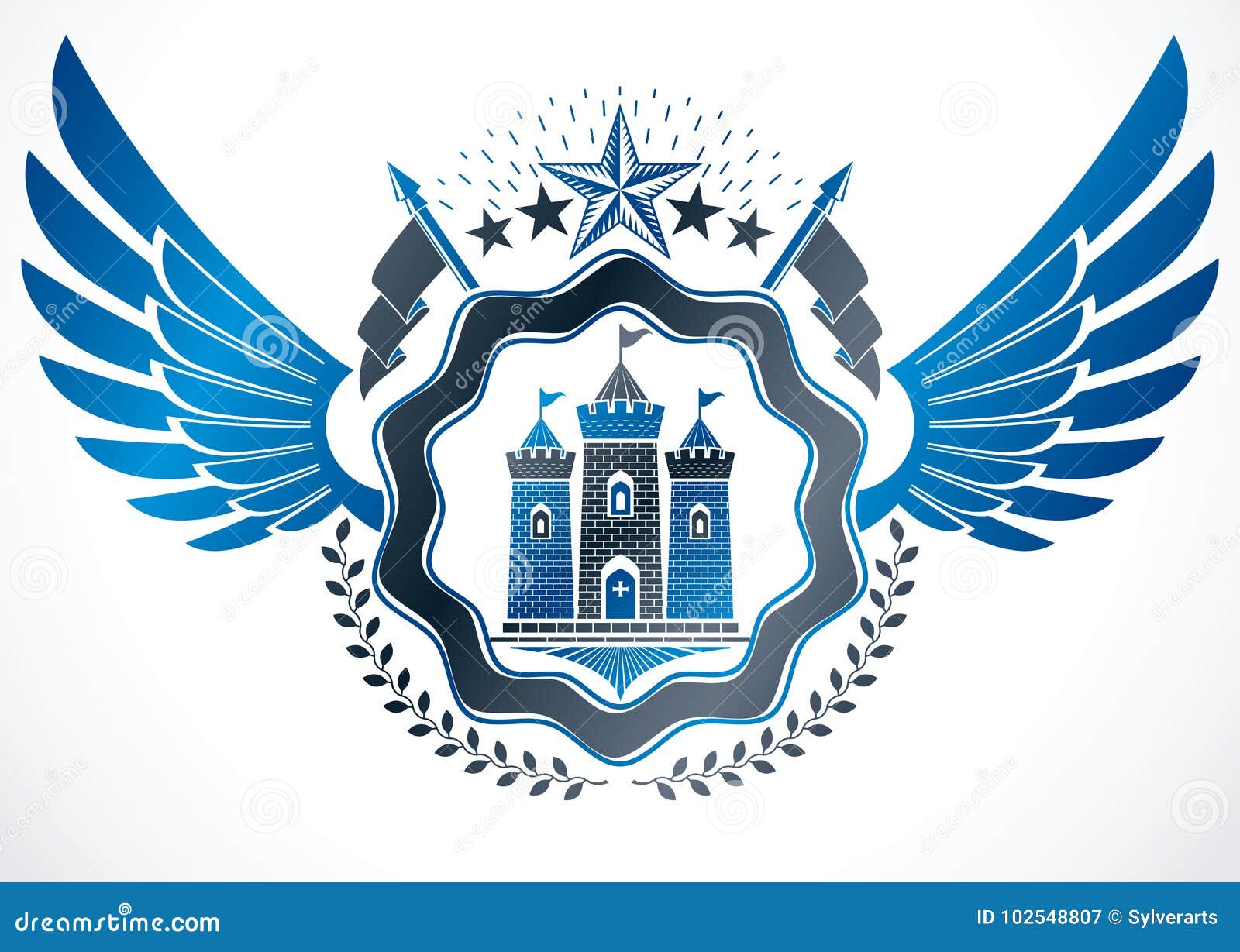 Heraldic Coat of Arms Decorative Emblem with Wings Created Using Stock ...