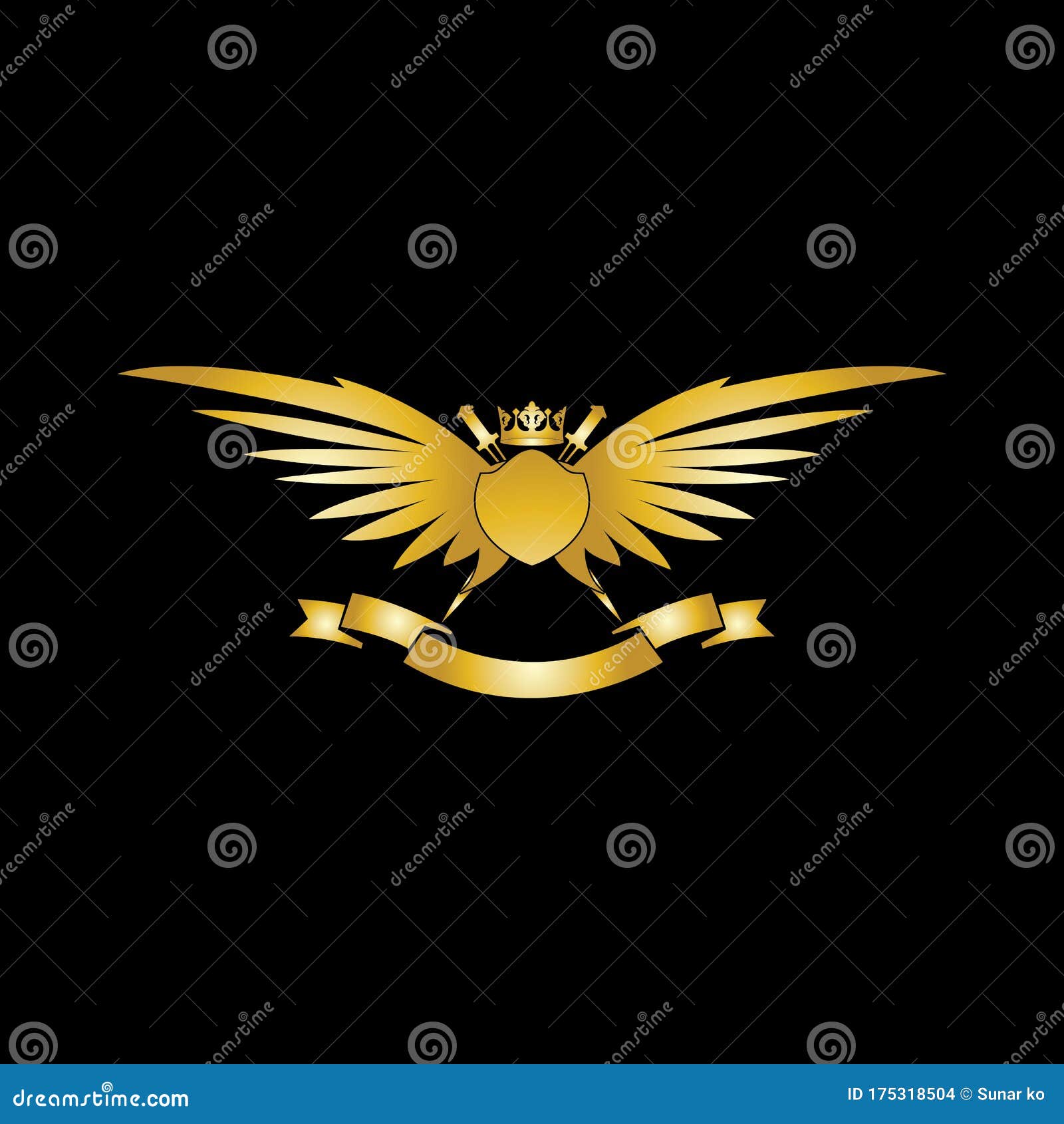 Heraldic Composition with Crown, Swords, Wings, Shield and Ribbon Stock ...