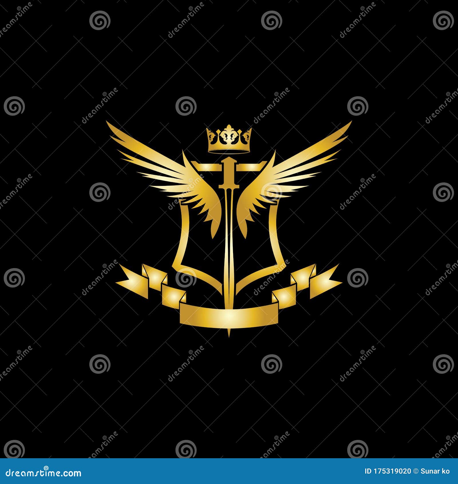 Heraldic Composition With Crown, Swords, Wings, Shield And Ribbon ...