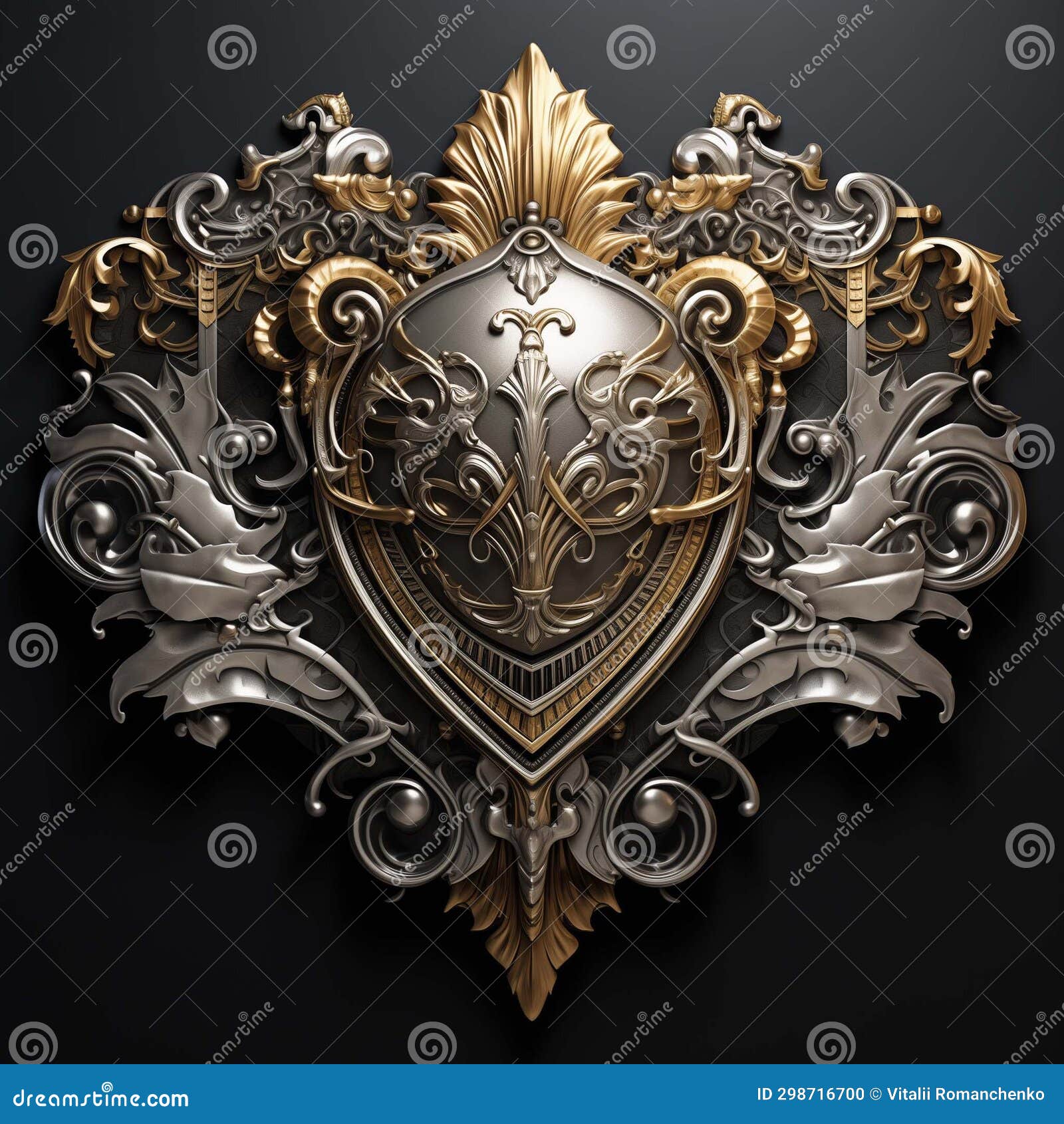 Elegant Heraldic Vignette in Gothic Style. Luxurious Foliage Patterns ...