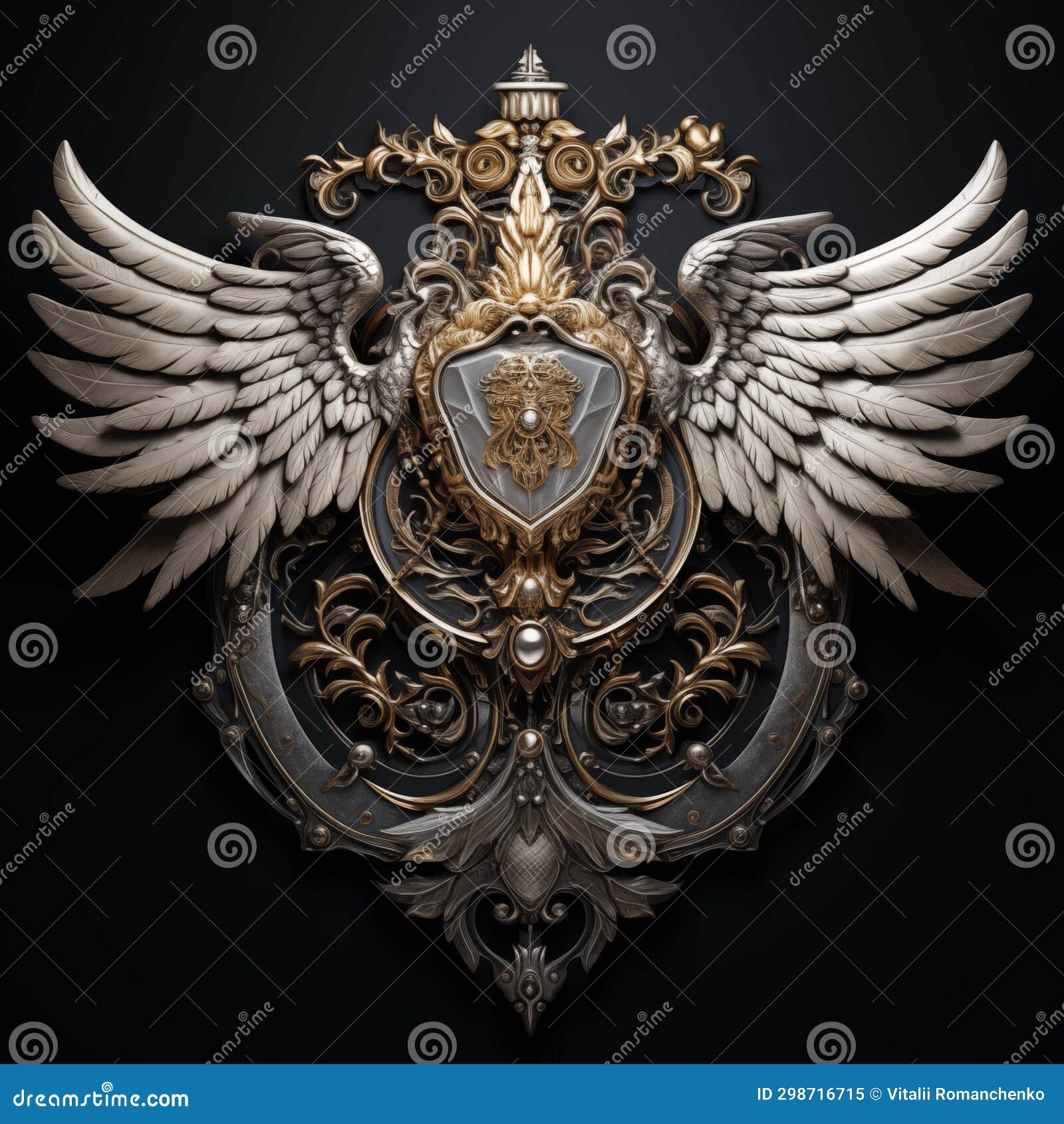 Elegant Heraldic Vignette in Gothic Style. Luxurious Foliage Patterns ...