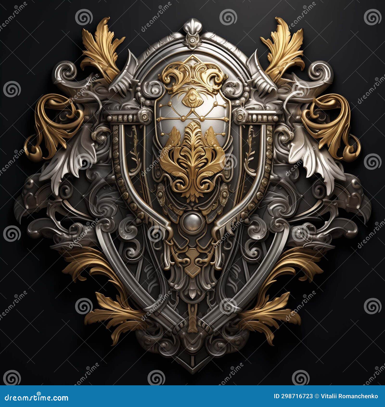 Elegant Heraldic Vignette in Gothic Style. Luxurious Foliage Patterns ...