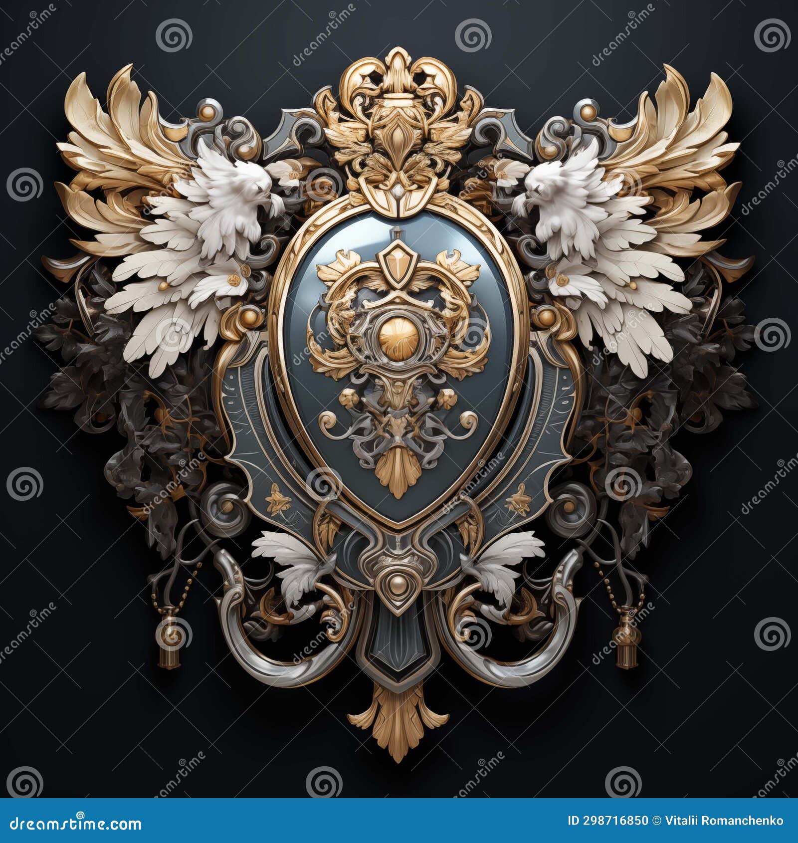 Elegant Heraldic Vignette in Gothic Style. Luxurious Foliage Patterns ...