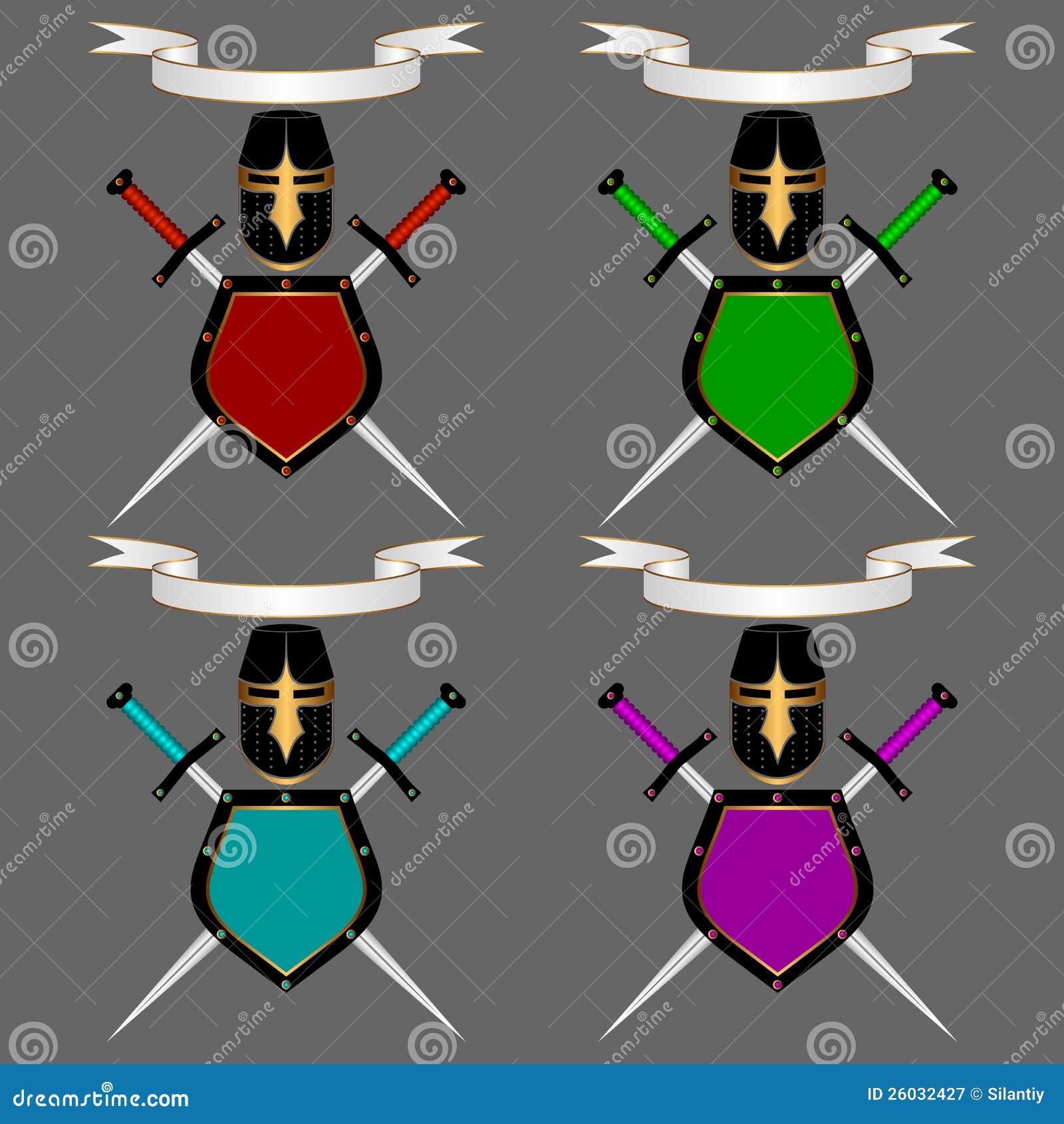 Heraldic Composition With Crown, Swords, Wings, Shield And Ribbon ...