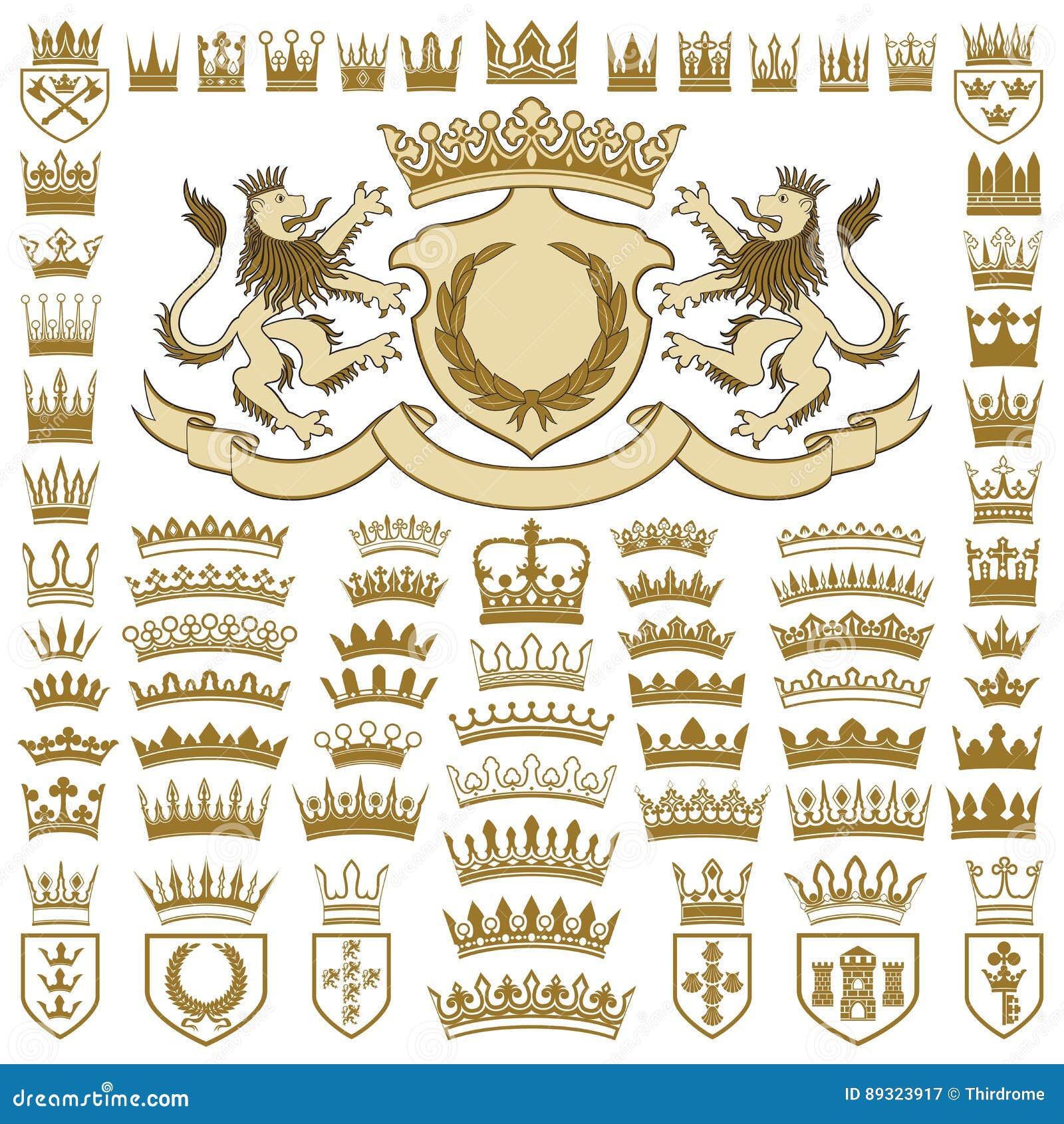 Heraldic Crests and Crowns Collection Stock Vector - Illustration of ...
