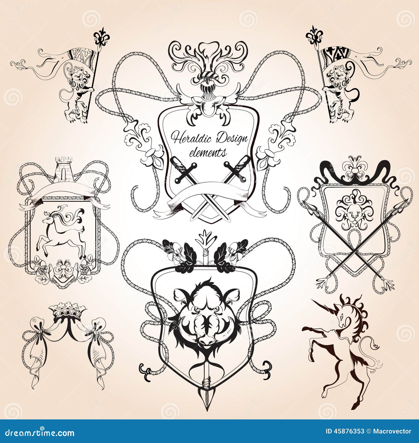 Heraldic design elements stock vector. Illustration of hand - 45876353