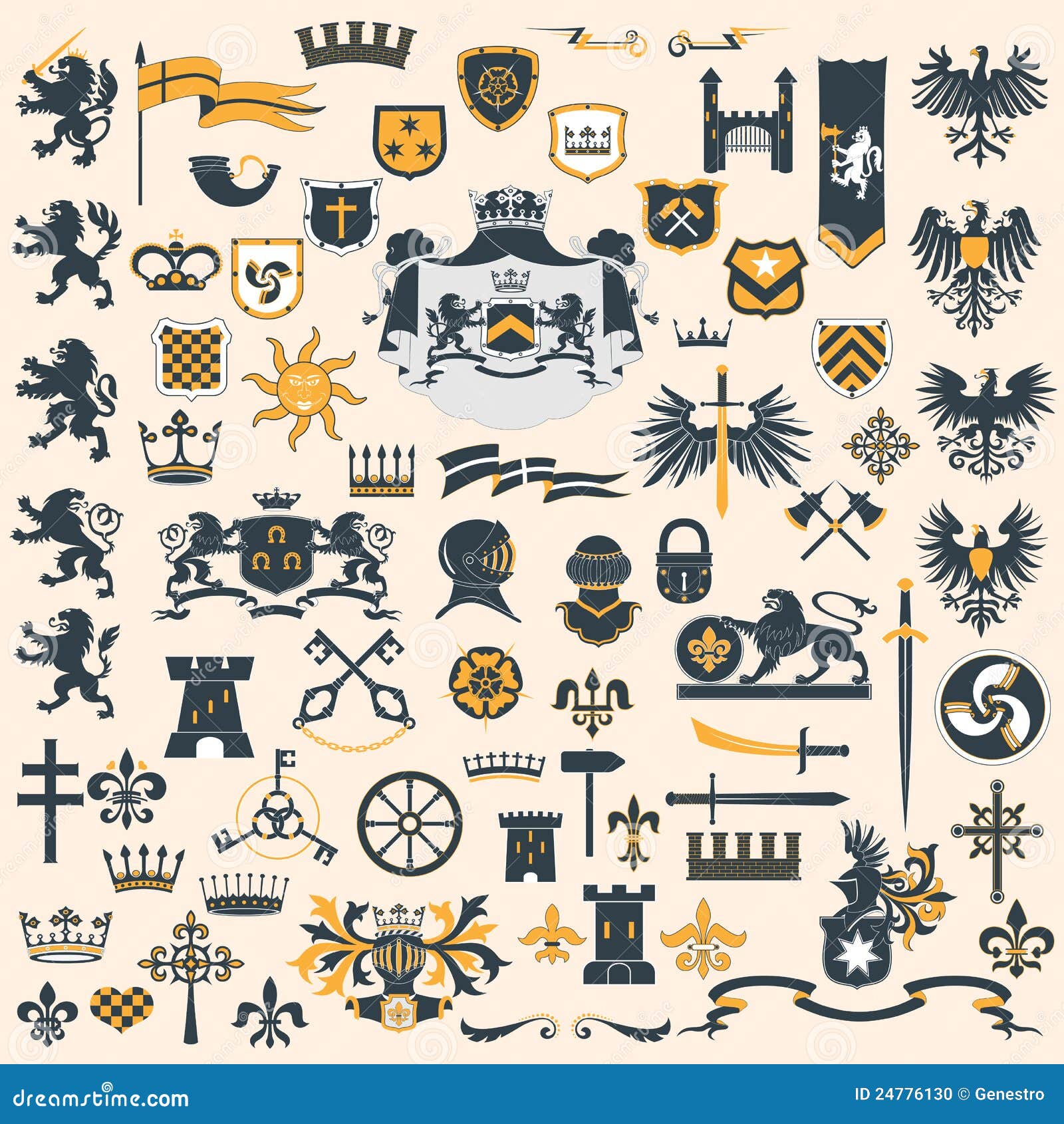Heraldic Design Elements Set Stock Vector - Illustration of lock, coat ...