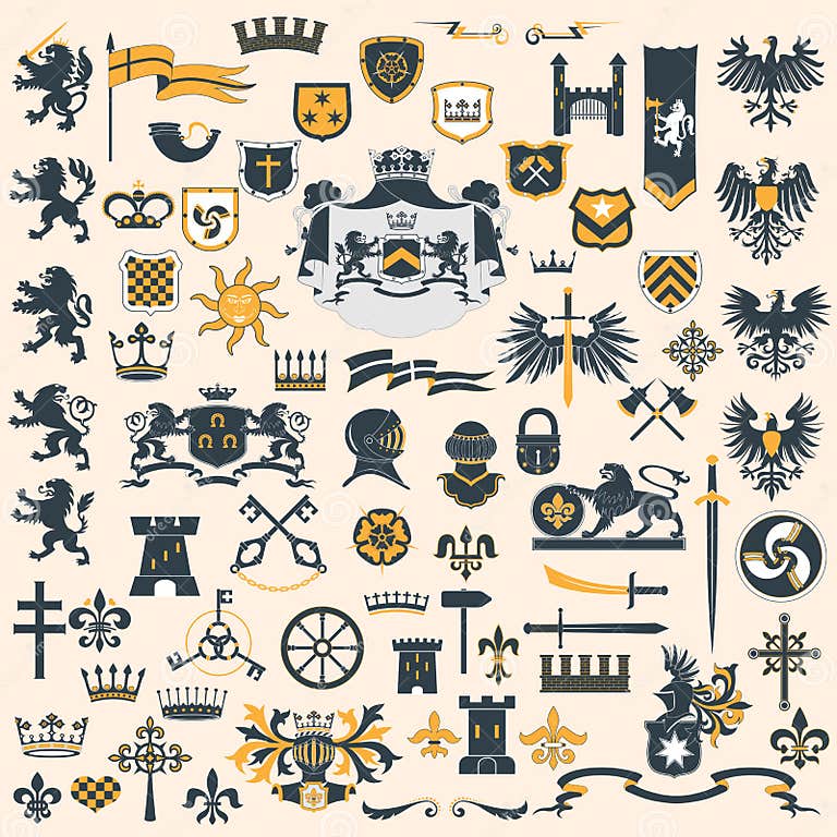 Heraldic Design Elements Set Stock Vector - Illustration of lock, coat ...