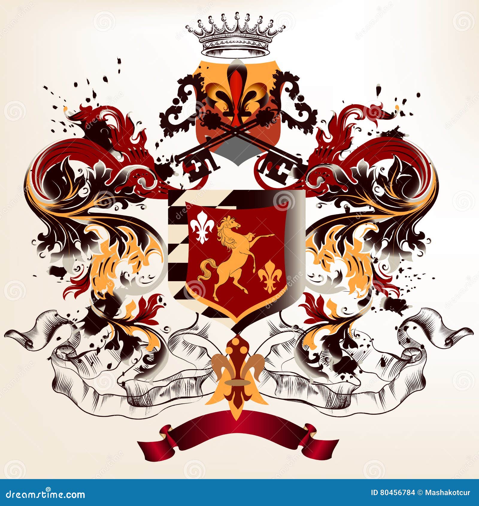 Heraldic Design With Coat Of Arms, Lion And Shield In Vintage St Vector ...