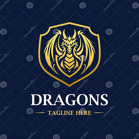 Heraldic Dragon Shield Design Logo Template Stock Vector - Illustration ...