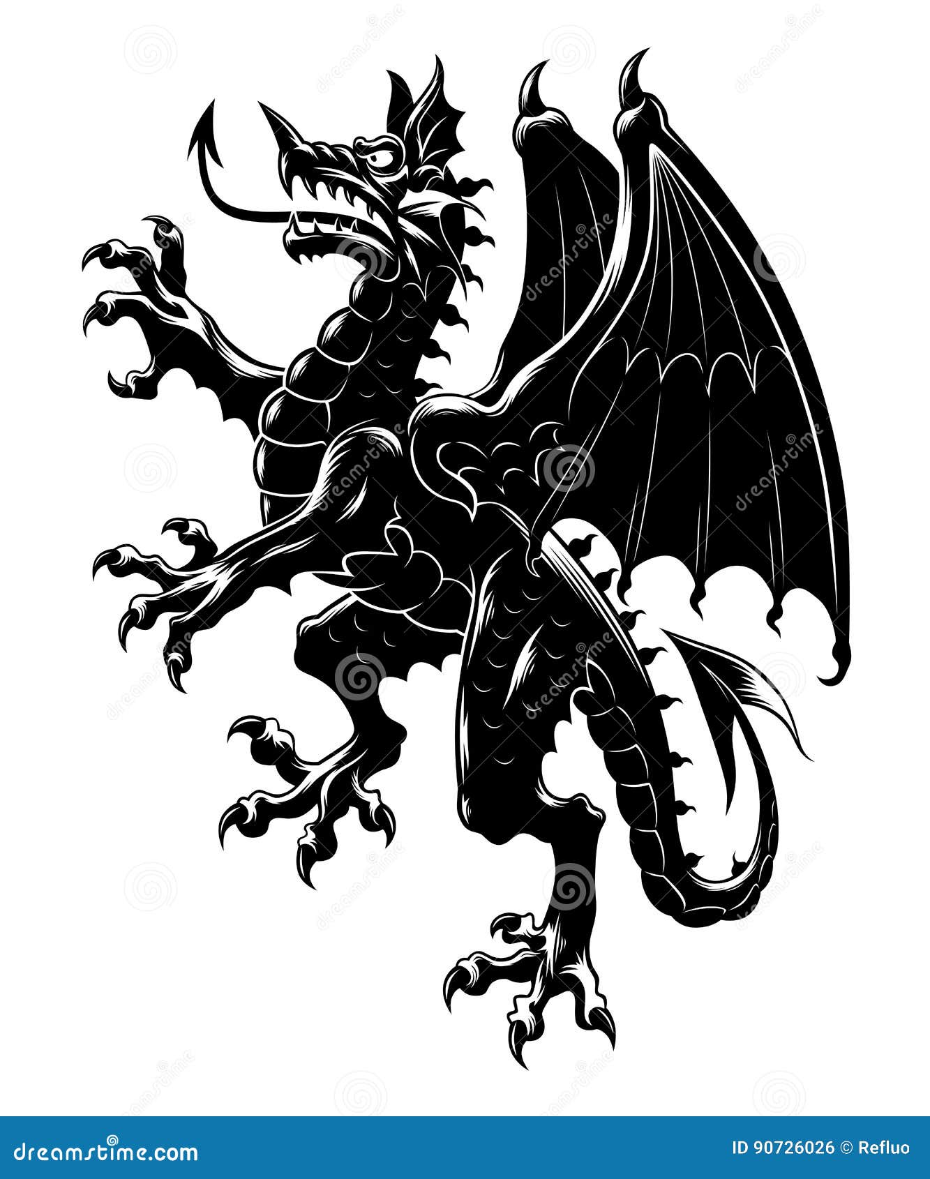 Heraldic Dragon Silhouette Logo On White Background. Vector ...
