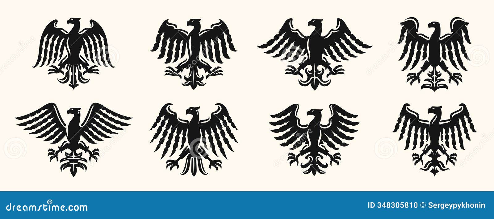 Heraldic Eagle with Spread Wings, Symbol Set. Coat of Arms Bird Hawk ...