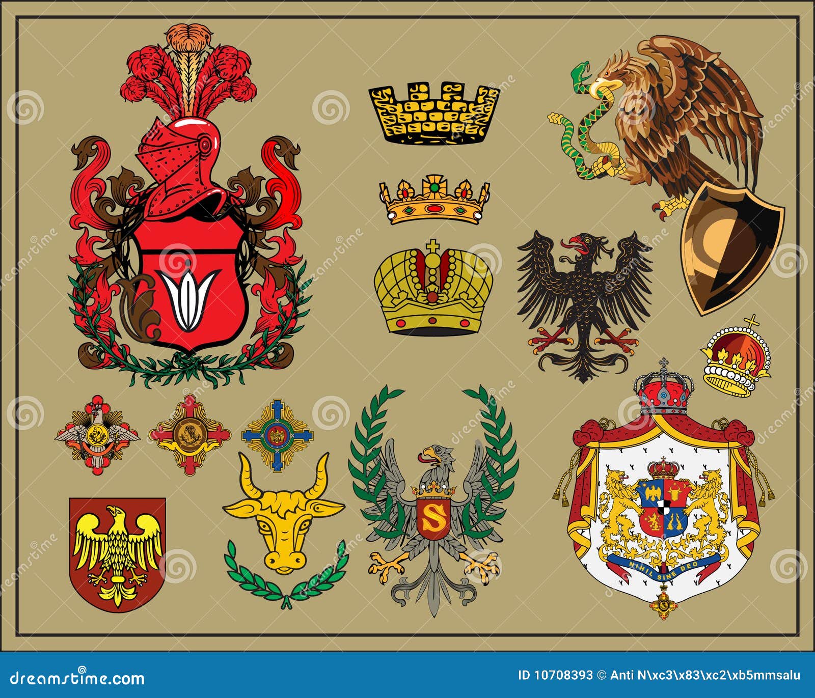 Heraldic elements set 6 stock vector. Illustration of eagle - 10708393