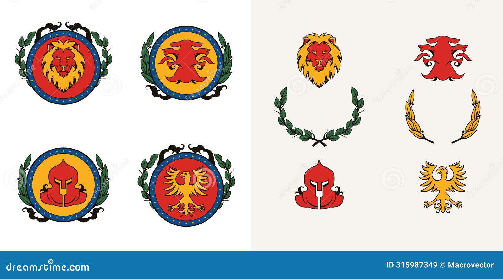 Heraldic Emblem Icons in Hand Drawn Design Stock Illustration ...