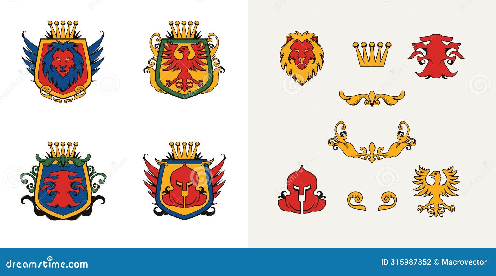 Heraldic Emblem Icons in Hand Drawn Design Stock Illustration ...